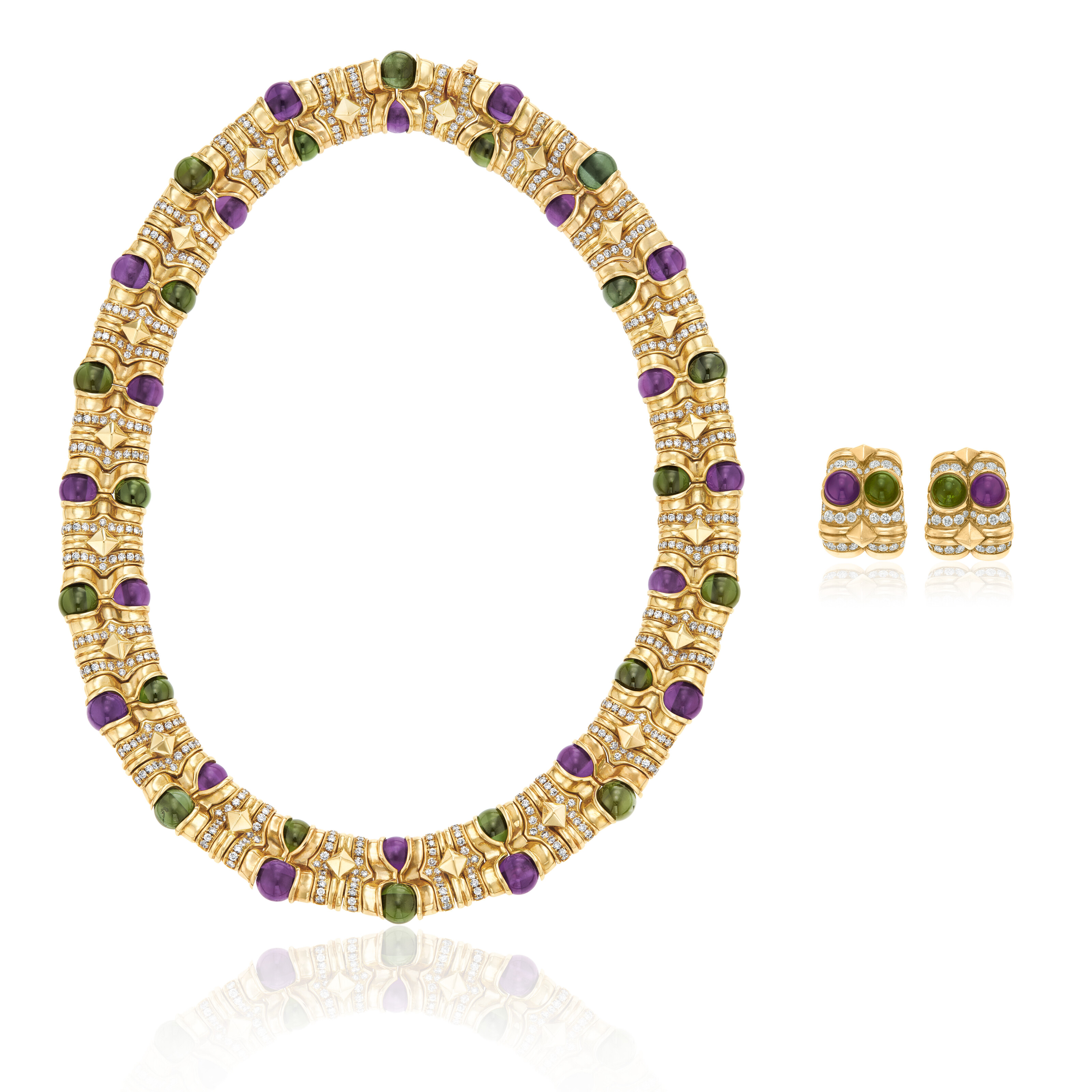 BULGARI SET OF AMETHYST, GREEN TOURMALINE AND DIAMOND JEWELRY, | Christie’s