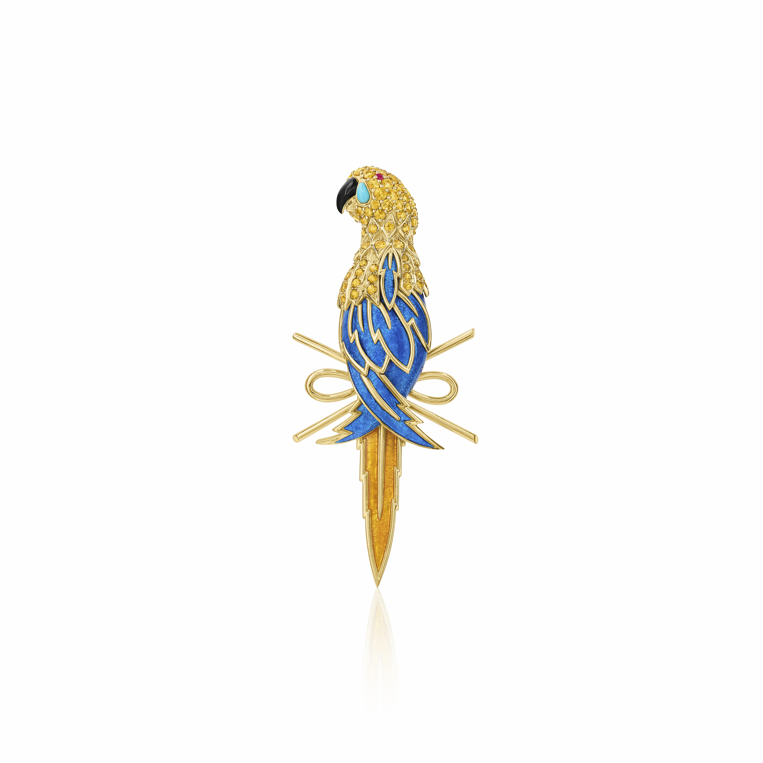 TIFFANY & CO., JEAN SCHLUMBERGER MULTI-GEM AND ENAMEL PARROT BROOCH ...