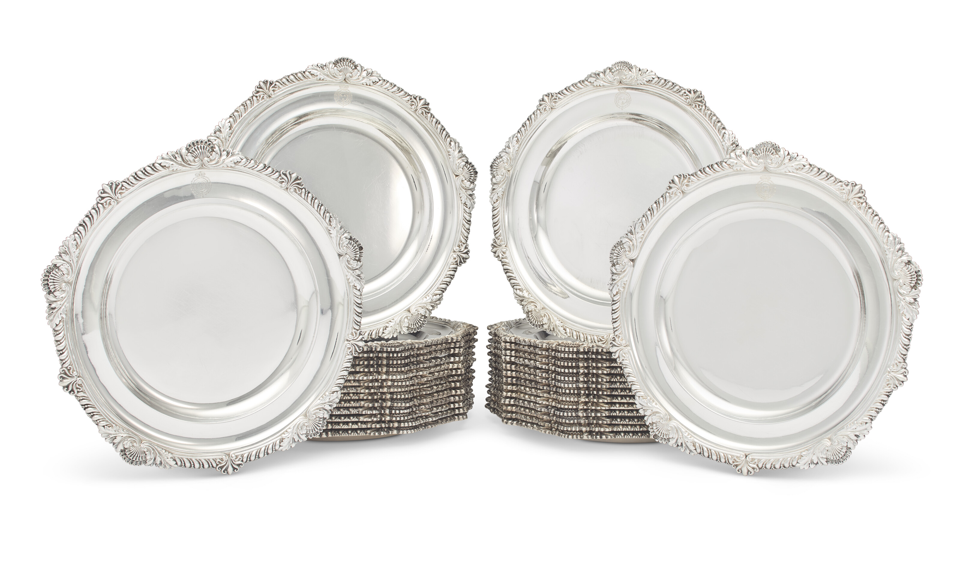 A SET OF THIRTY LOUIS PHILIPPE I NOBLE SILVER DINNER PLATES, MARK OF ...