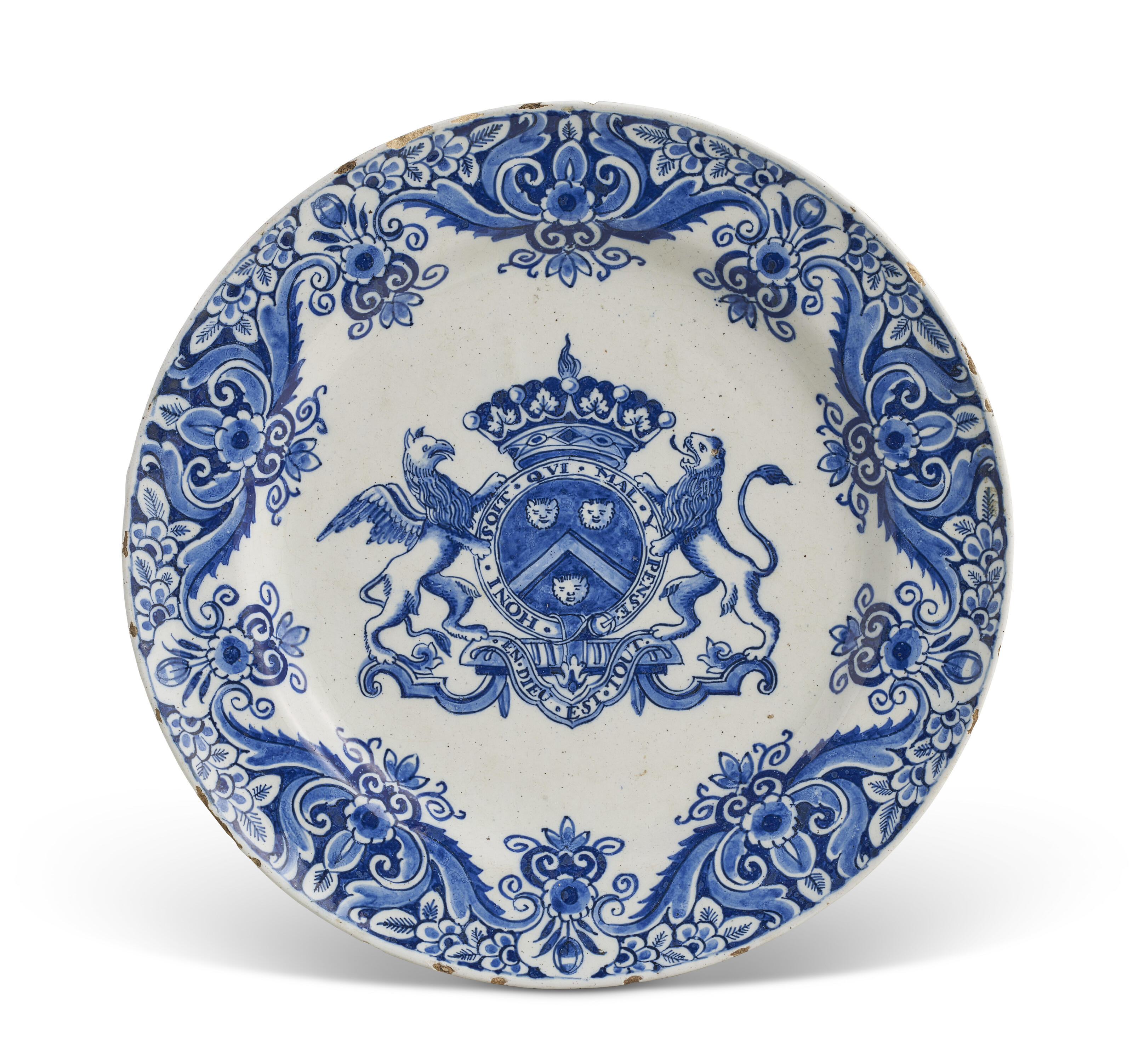 A DUTCH DELFT BLUE AND WHITE ARMORIAL PLATE, CIRCA 1712-1720, COBALT ...