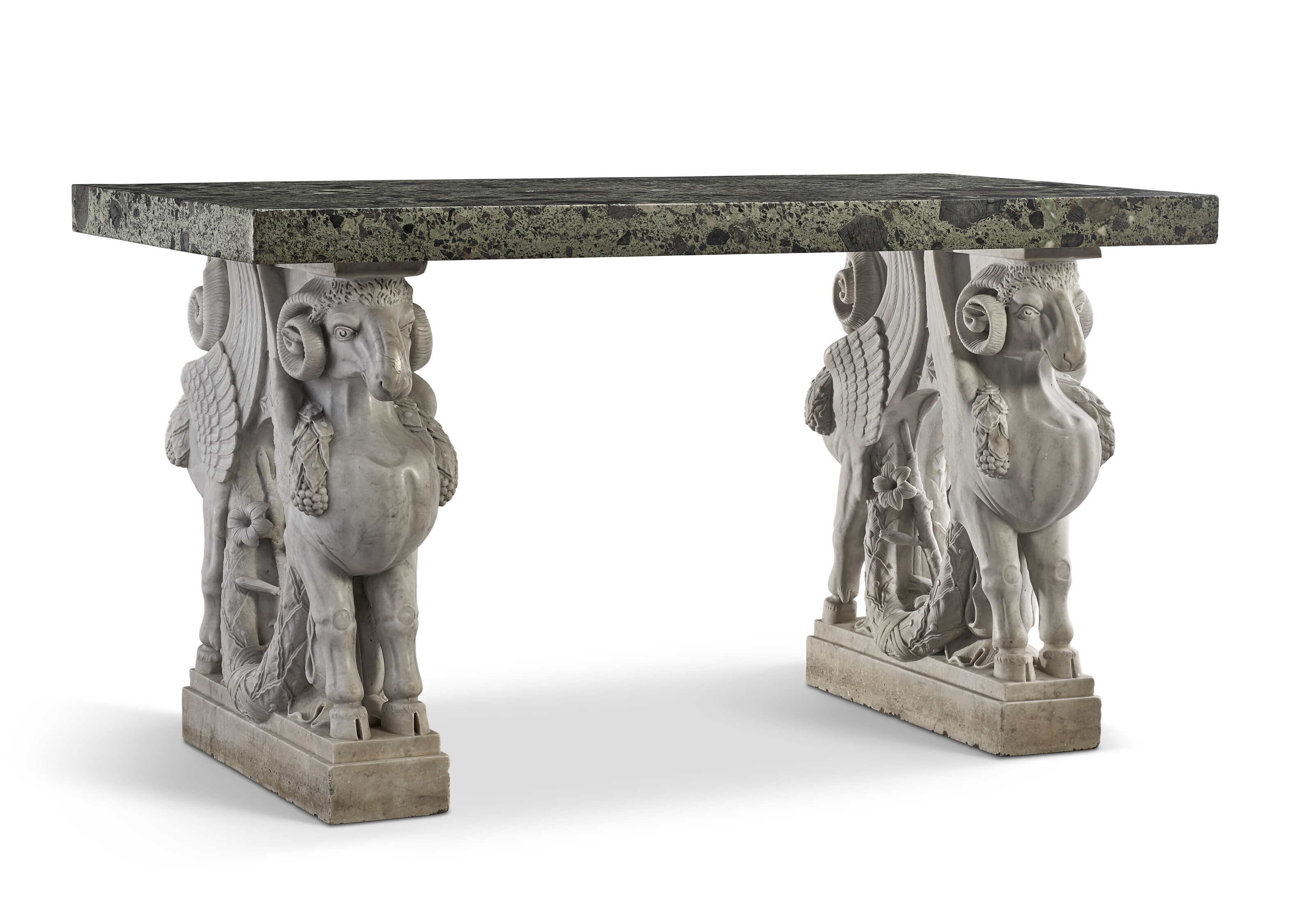 A MARBLE AND VERDE ANTICO SIDE TABLE, AFTER A DESIGN BY FRANCESCO ANTONIO FRANZONI (ITALIAN 1734 ...