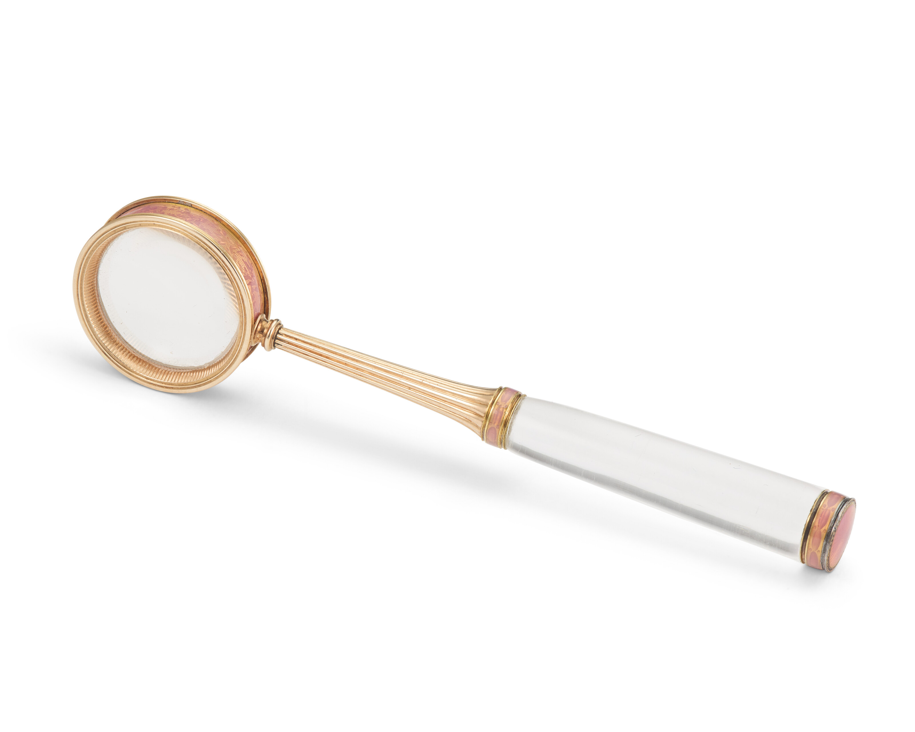 A GUILLOCHÉ ENAMEL, ROCK CRYSTAL AND GOLD-MOUNTED MINIATURE MAGNIFYING ...