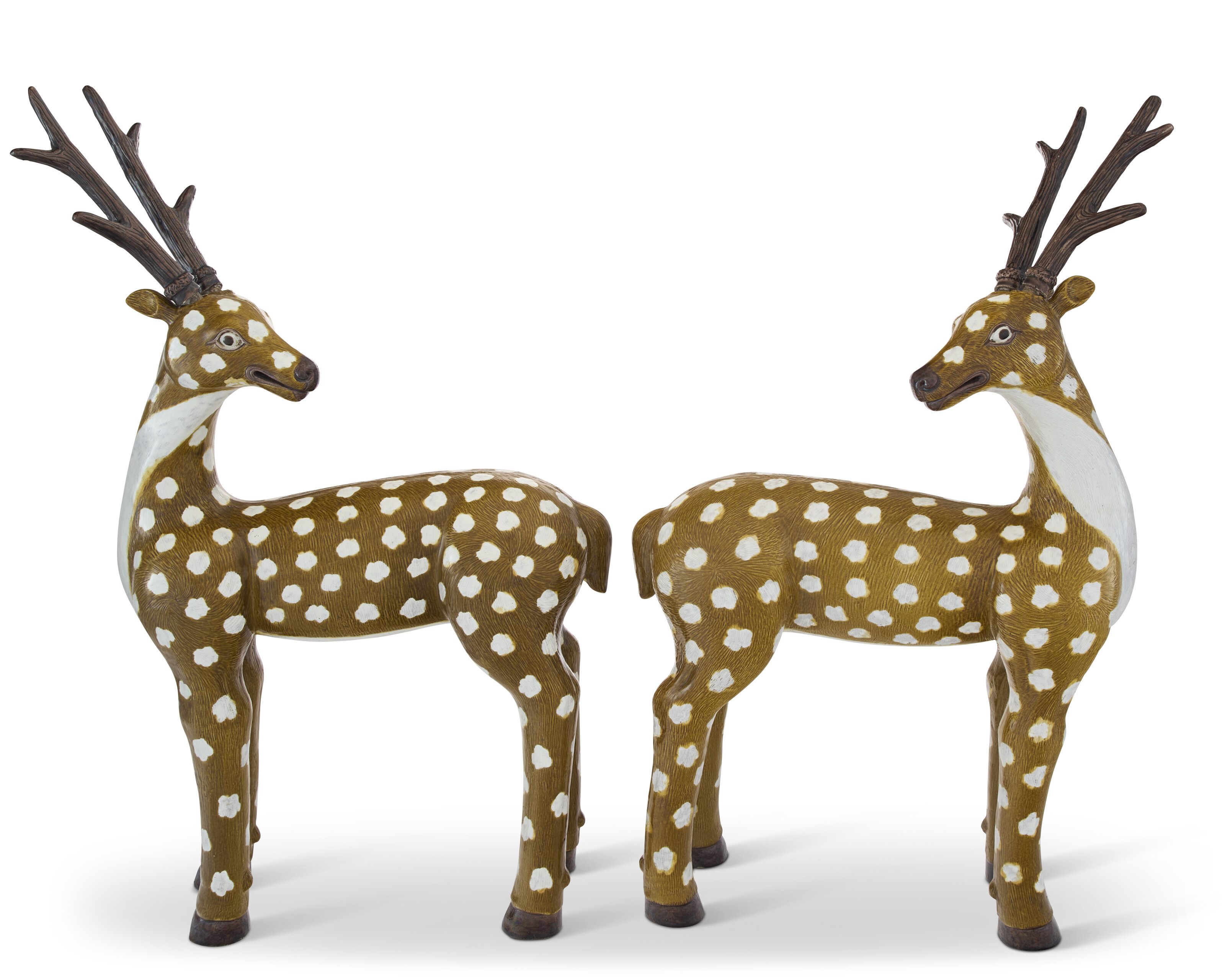 A VERY LARGE PAIR OF CHINESE EXPORT PORCELAIN MODELS OF SPOTTED DEER ...