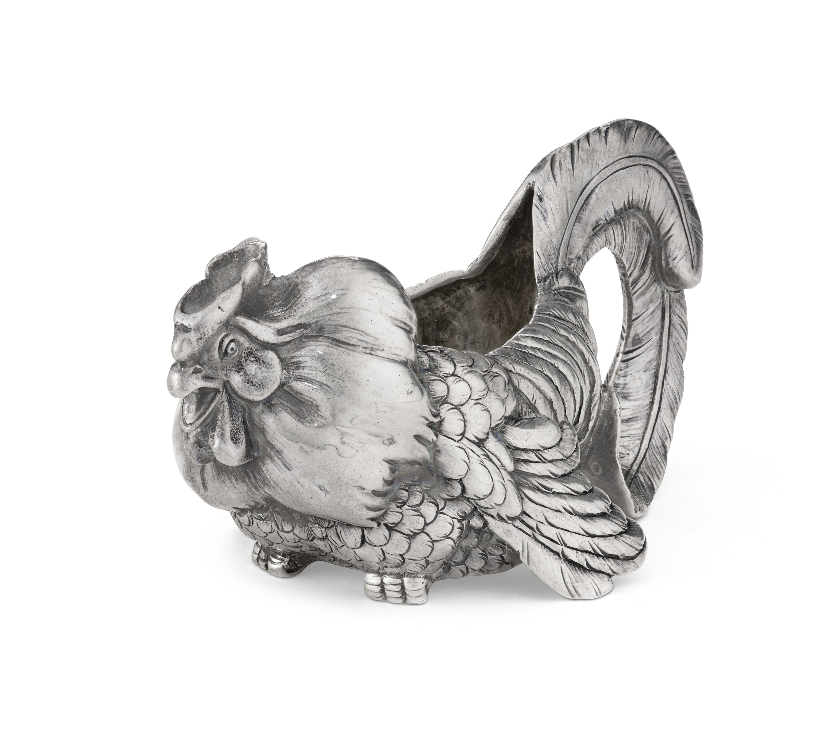 A SILVER SALT CELLAR IN THE FORM OF A ROOSTER, BY FABERGÉ, MOSCOW, 1896 ...