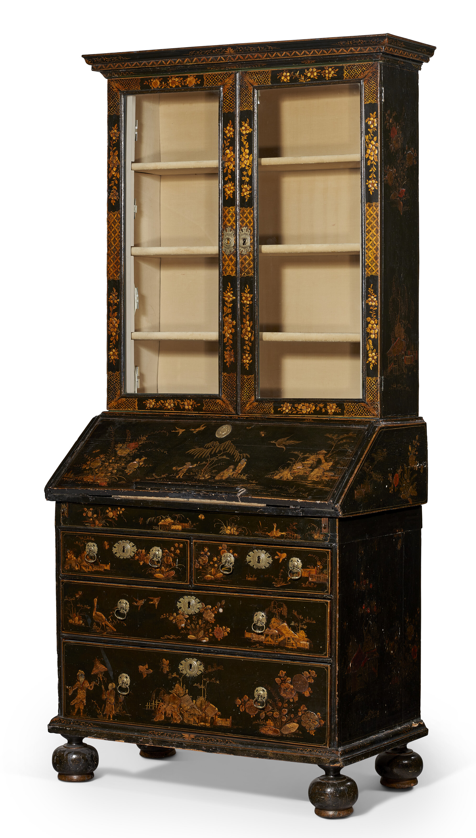 A QUEEN ANNE BLACK AND GILT-JAPANNED BUREAU CABINET, CIRCA 1710, THE ...