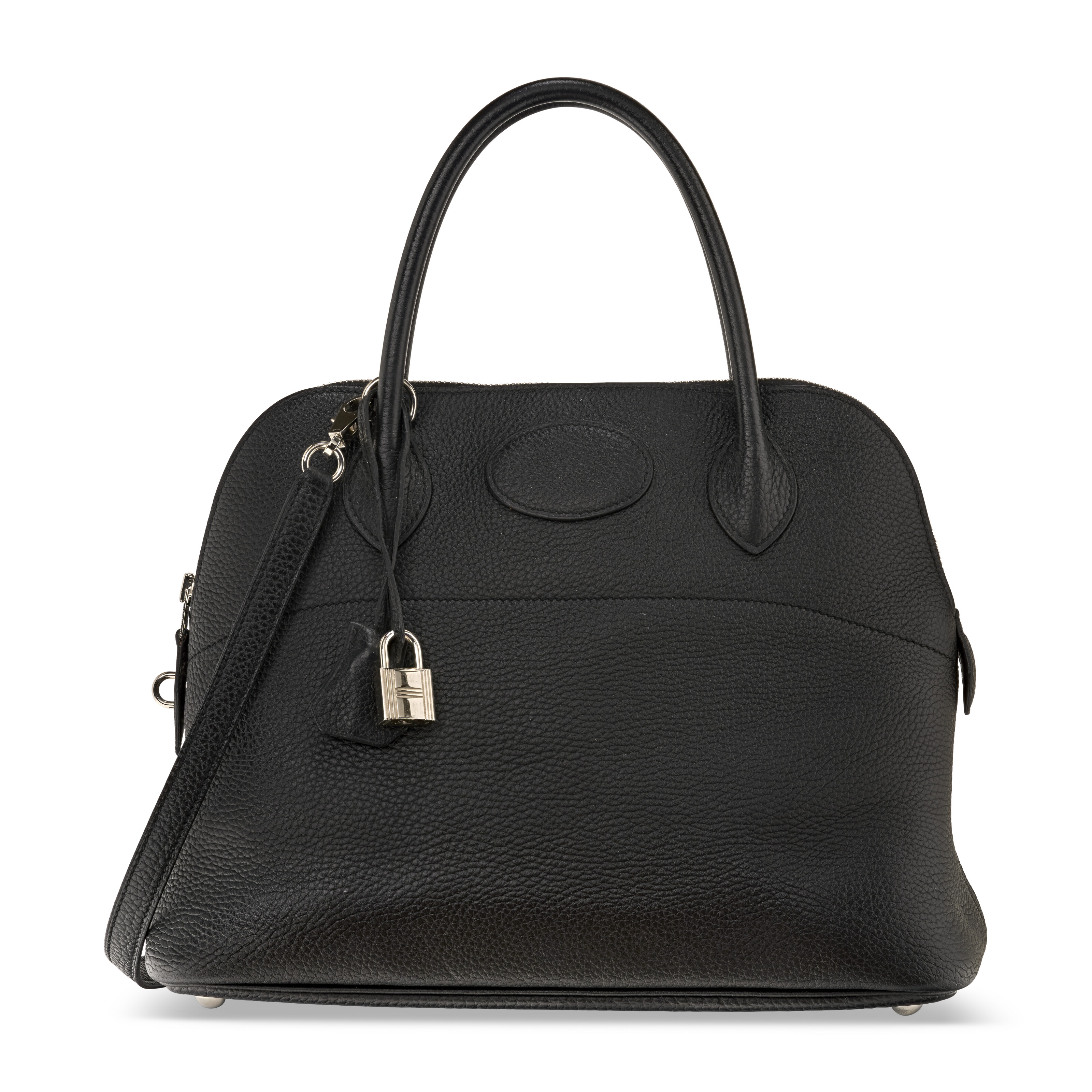 A BLACK CLÉMENCE LEATHER BOLIDE 31 WITH PALLADIUM HARDWARE, HERMÈS ...