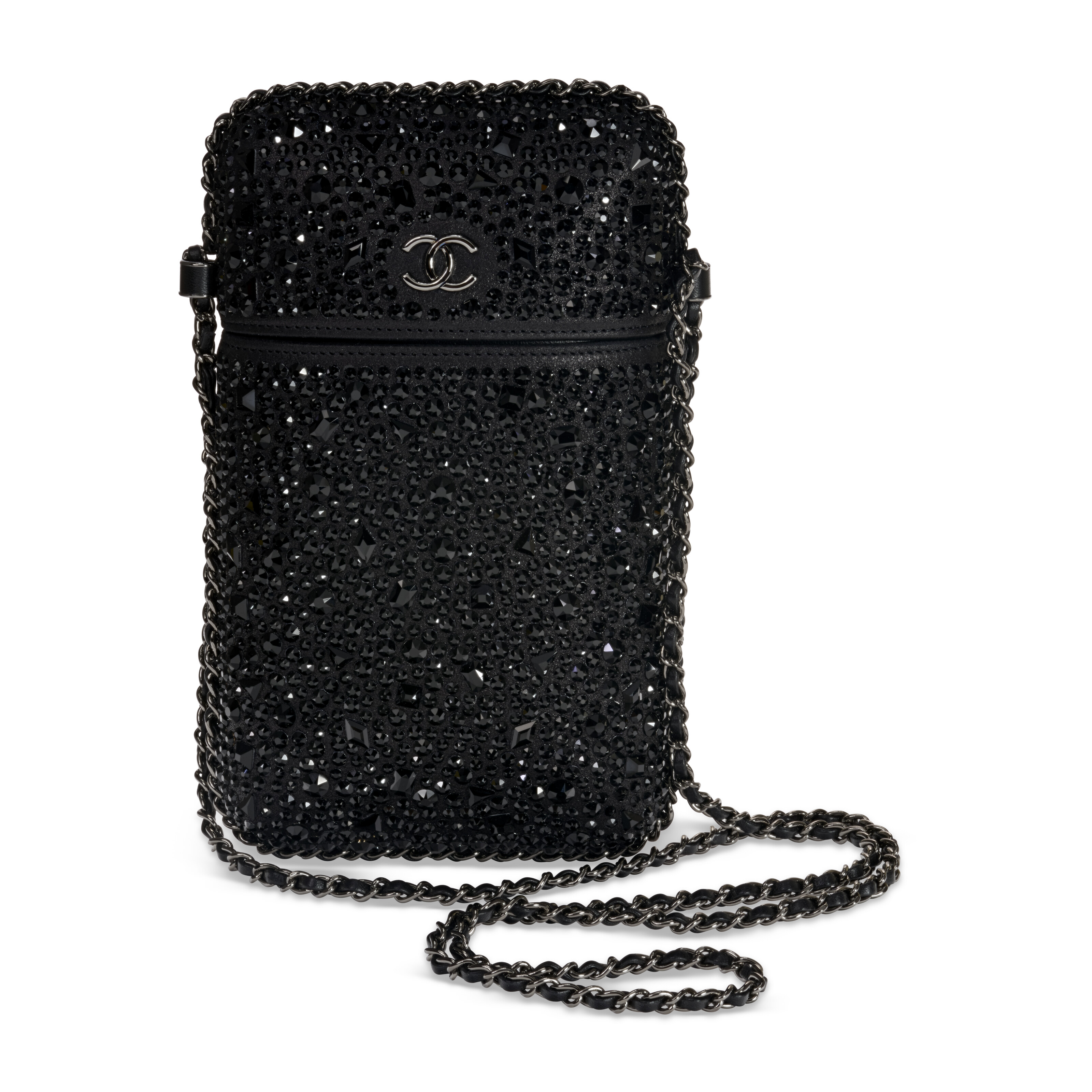 A BLACK CRYSTAL PETIT MAROQUINERIE CHAIN AROUND PHONE CASE WITH ...
