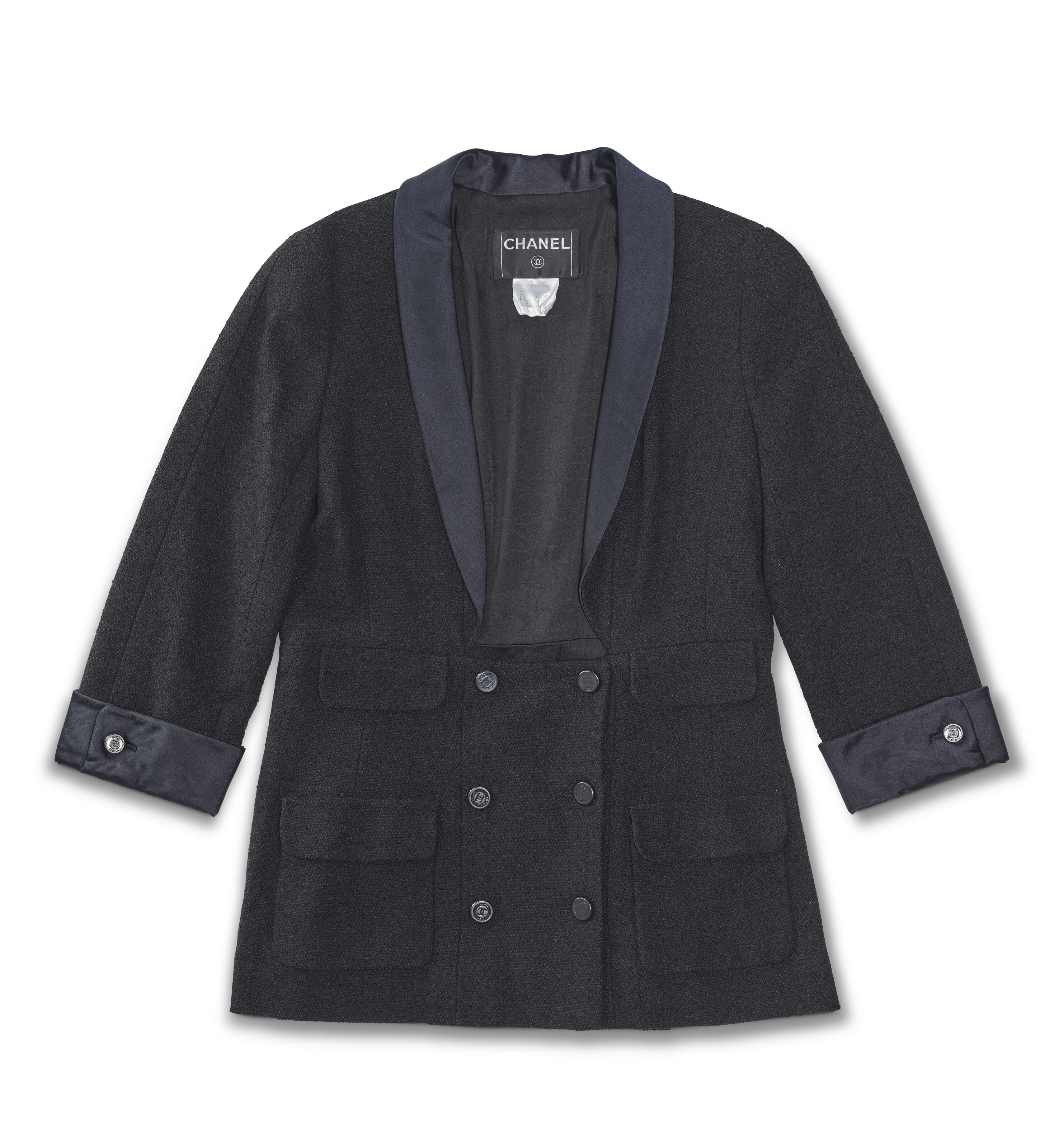 A BLACK & NAVY SILK AND WOOL TUXEDO JACKET, CHANEL, SPRING 2006 ...