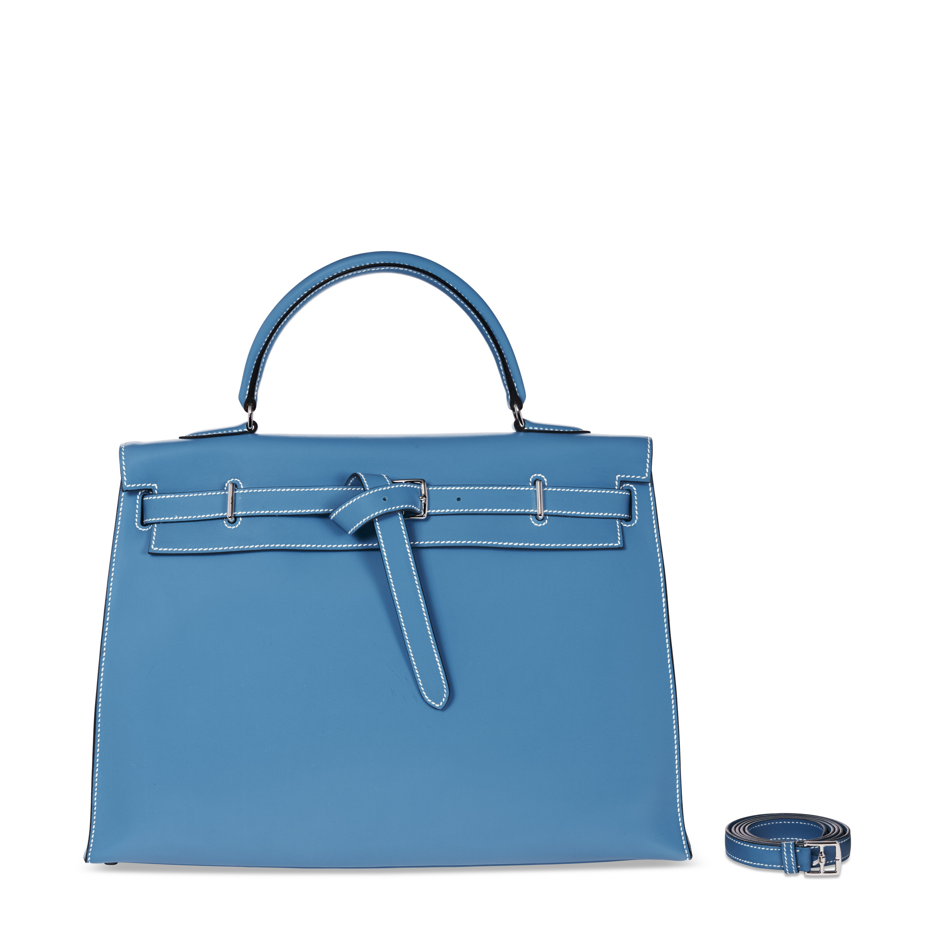 A BLEU JEAN SWIFT LEATHER KELLY FLAT 35 WITH PALLADIUM HARDWARE, HERMÈS ...
