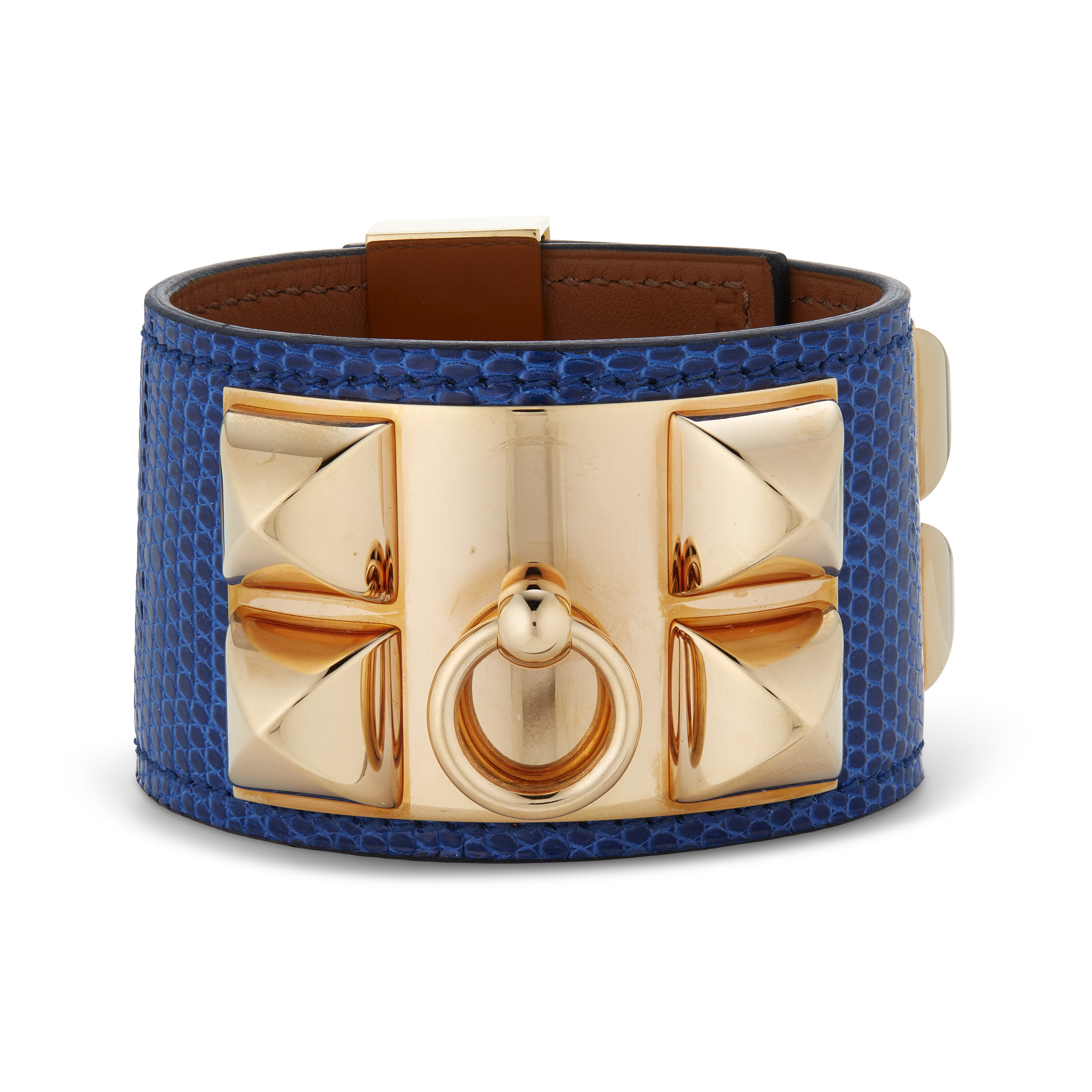 A SHINY BLEU MYKONOS VARANUS LIZARD COLLIER DE CHIEN CUFF BRACELET WITH ...