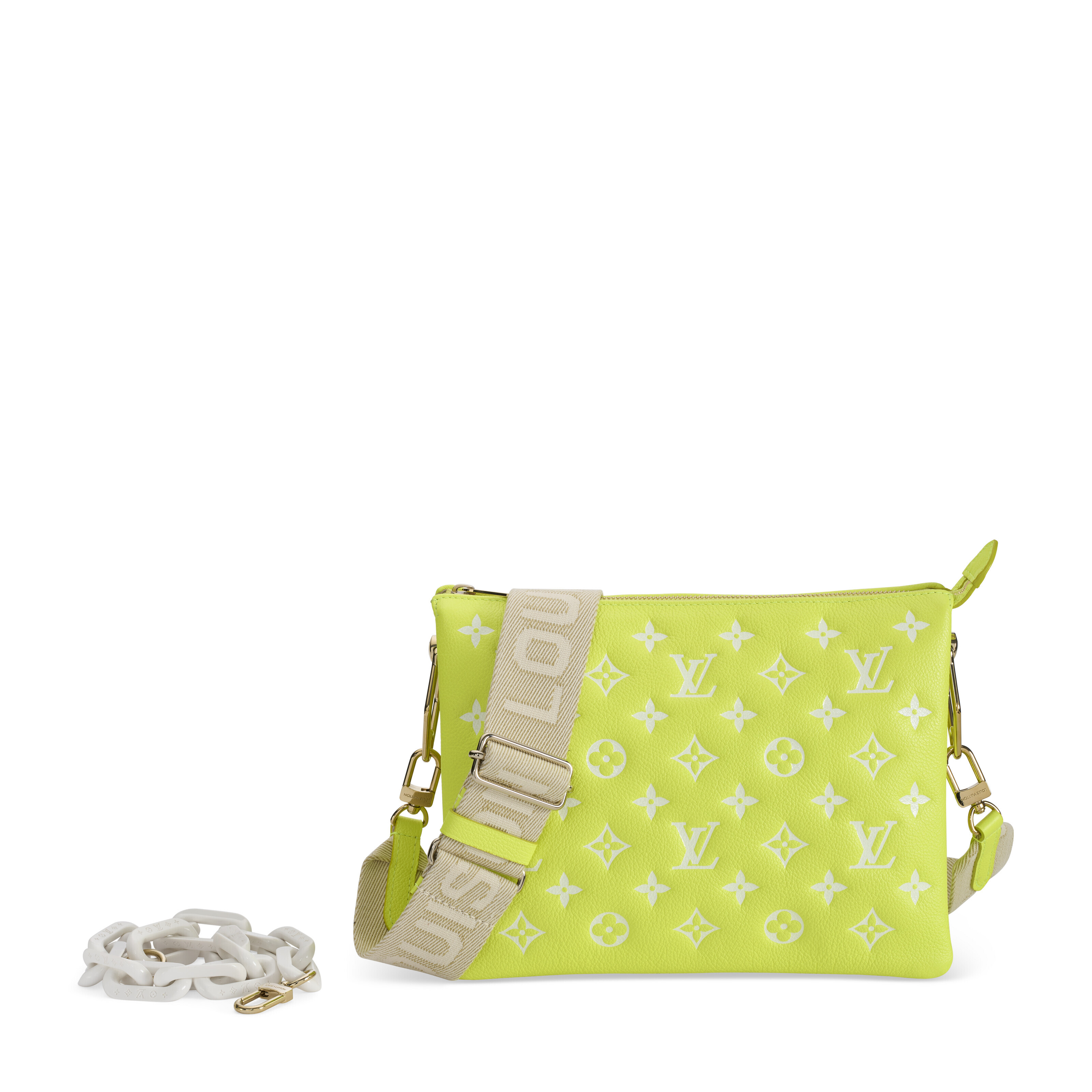 A FLUORESCENT YELLOW & WHITE EMBOSSED MONOGRAM CALFSKIN LEATHER LV ...
