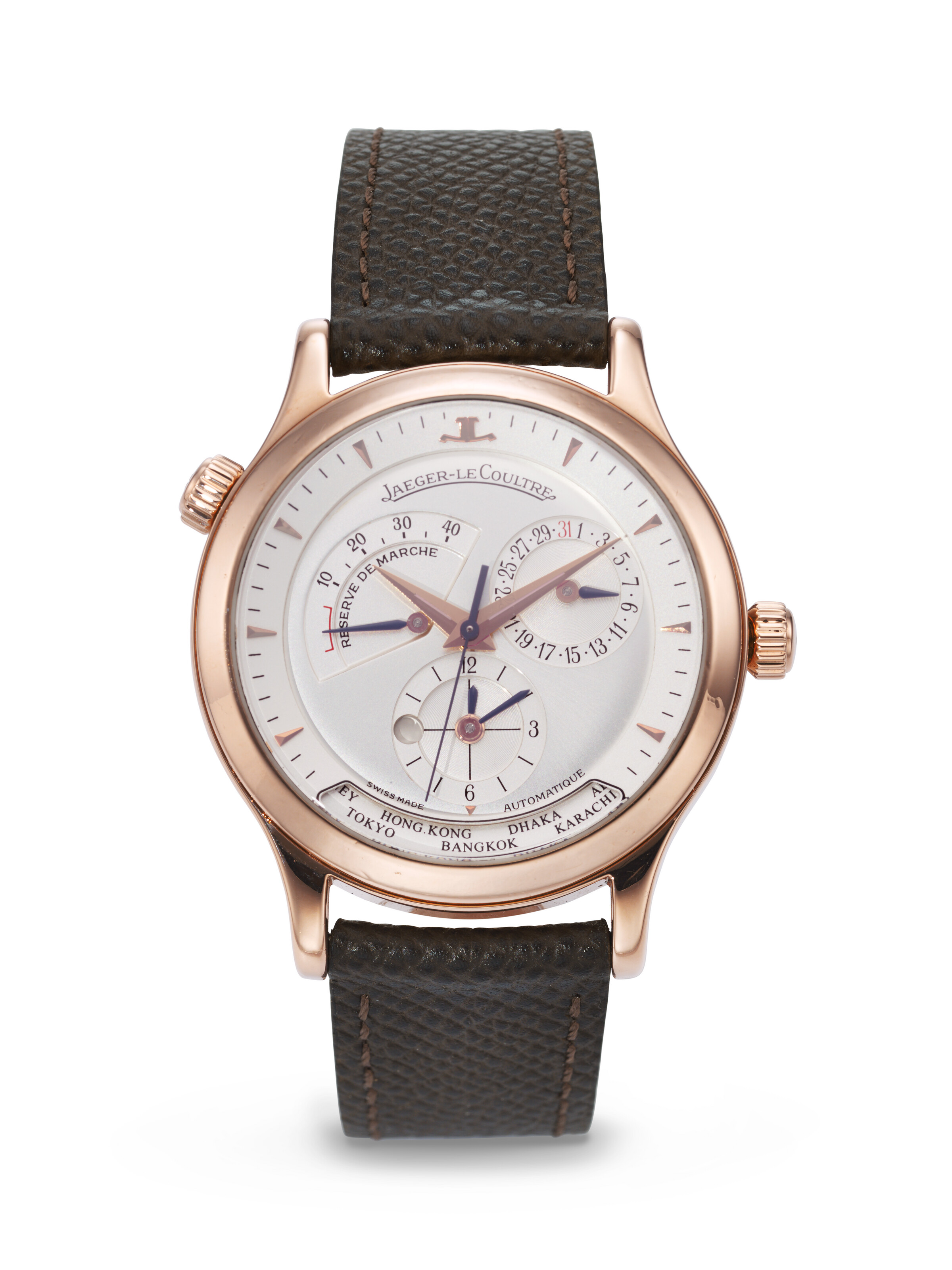 JAEGER-LECOULTRE, PINK GOLD OFFICER CASE DUAL WORLD TIME 'MASTER ...
