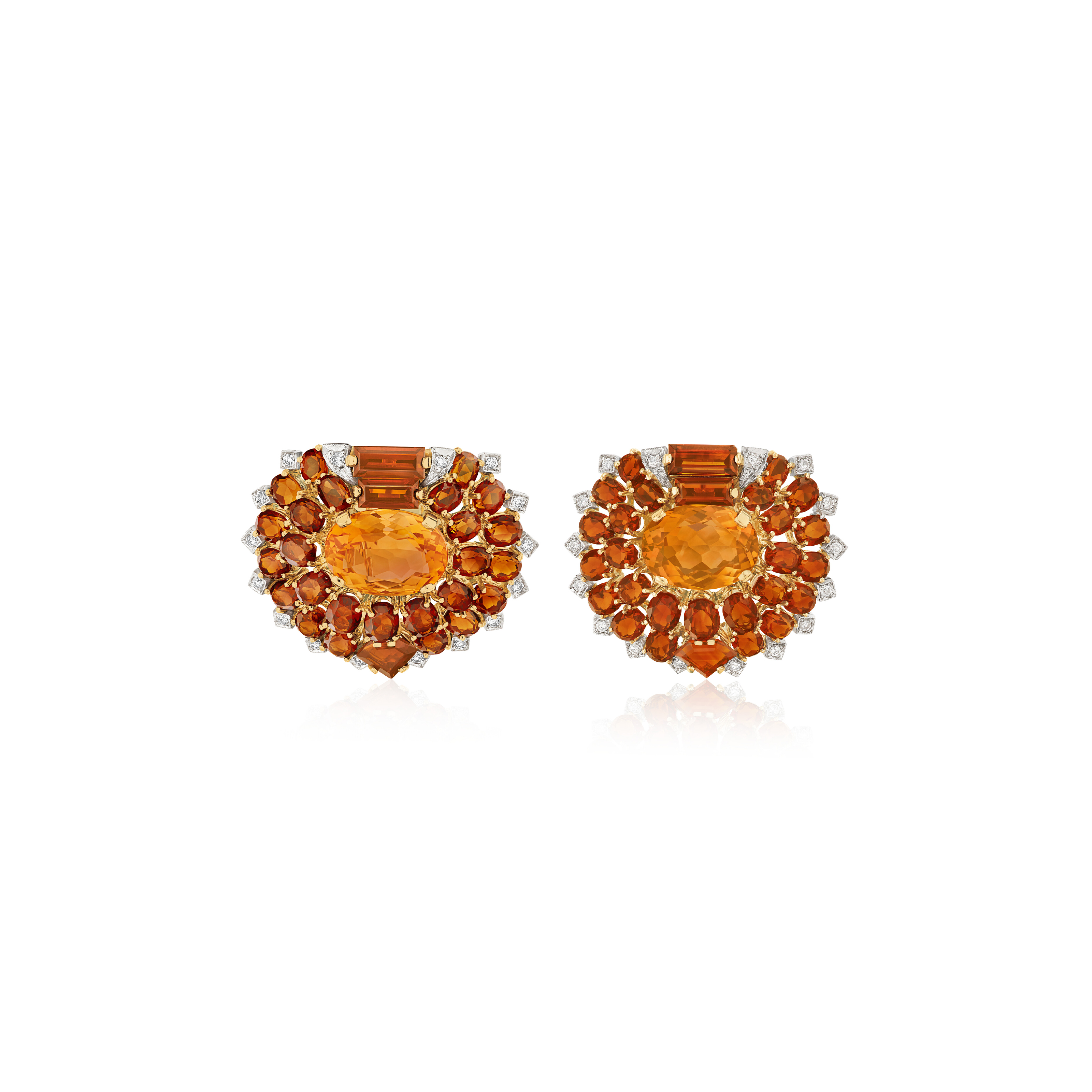 TRABERT & HOEFFER MAUBOUSSIN PAIR OF RETRO CITRINE AND DIAMOND CLIP ...