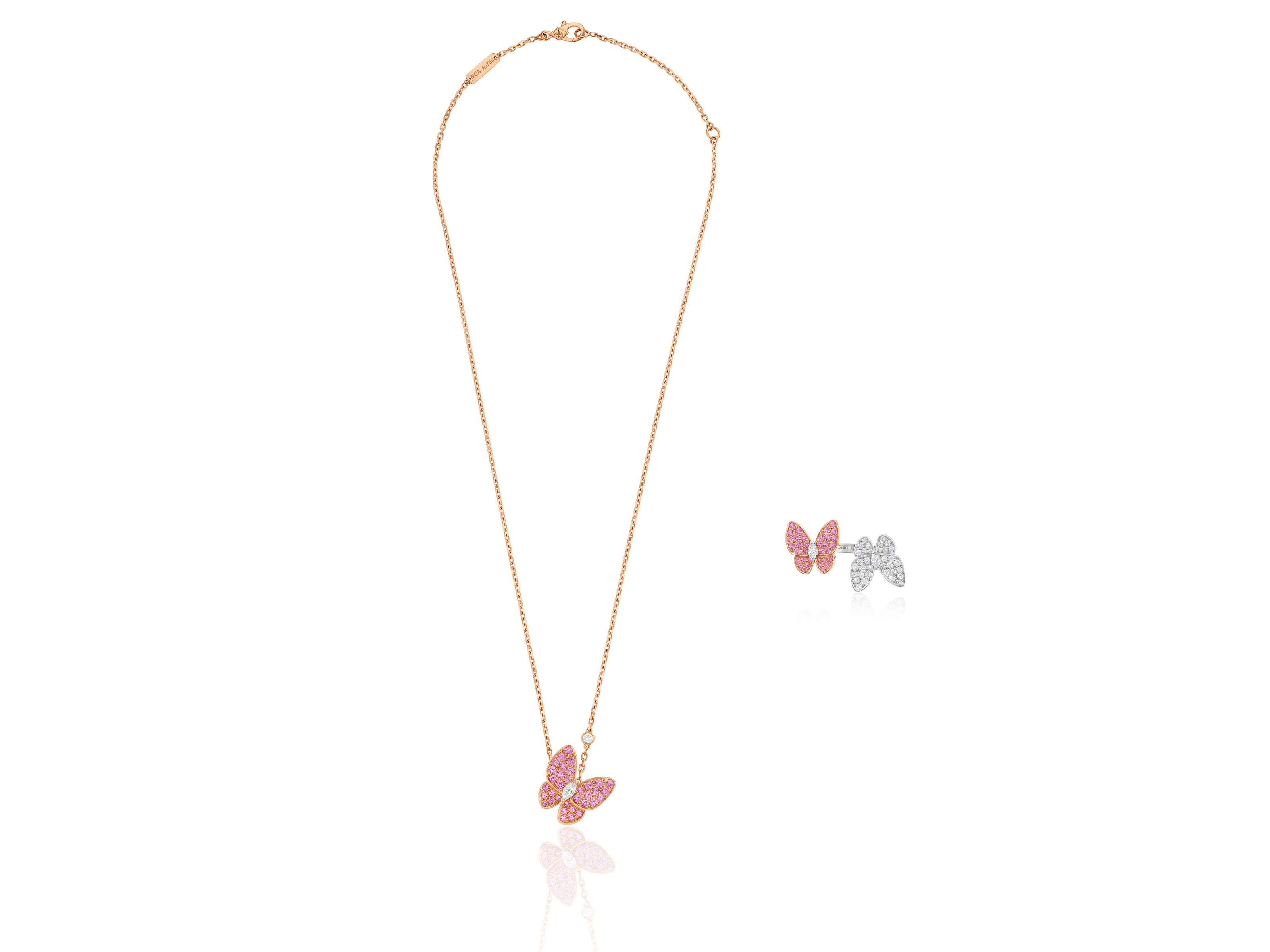 VAN CLEEF & ARPELS SET OF COLORED SAPPHIRE AND DIAMOND 'TWO BUTTERFLY ...