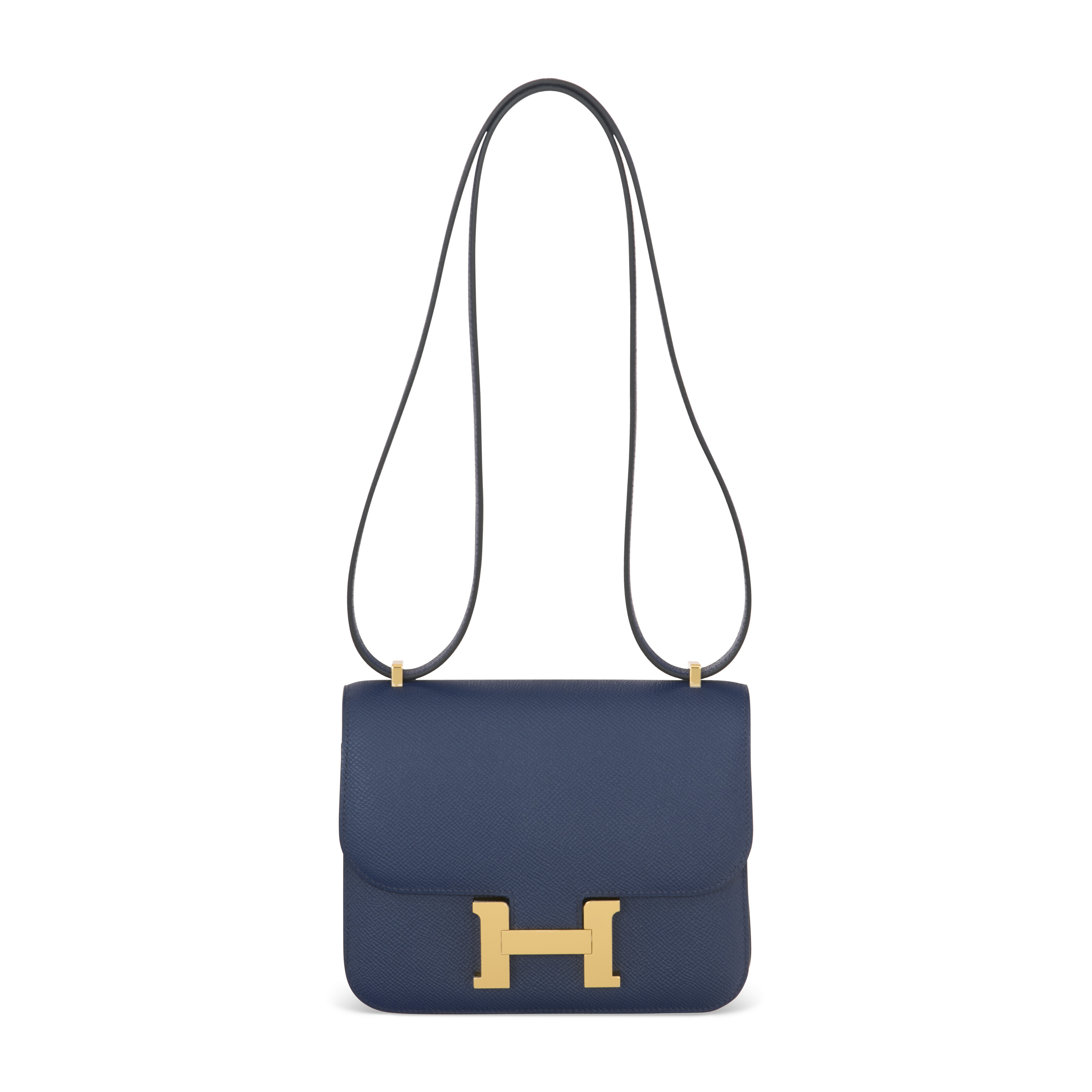 A BLEU NAVY EPSOM LEATHER MINI MIRROR CONSTANCE III WITH GOLD HARDWARE ...