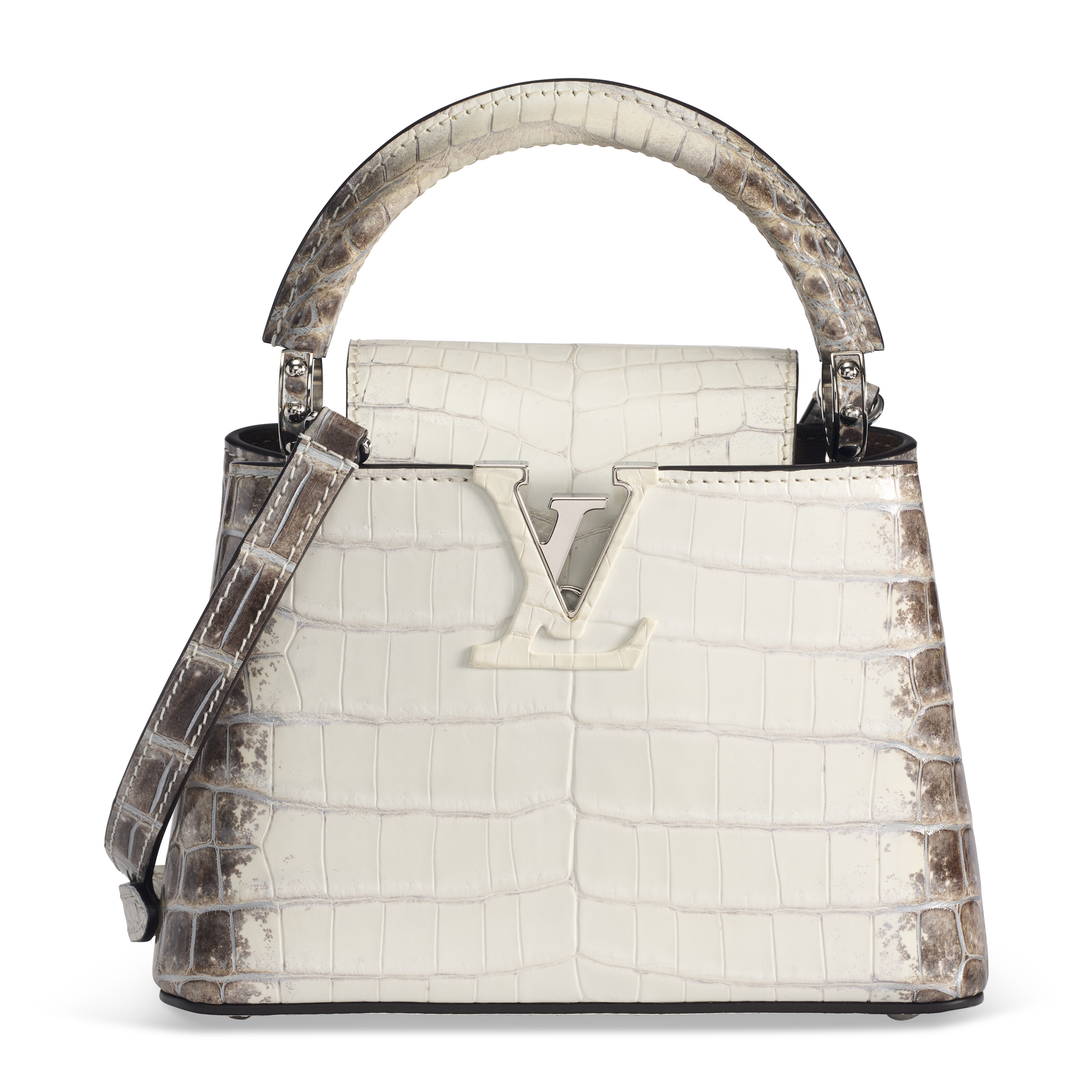 A SHINY WHITE & SILVER HIMALAYA NILOTICUS CROCODILE MINI CAPUCINES WITH ...