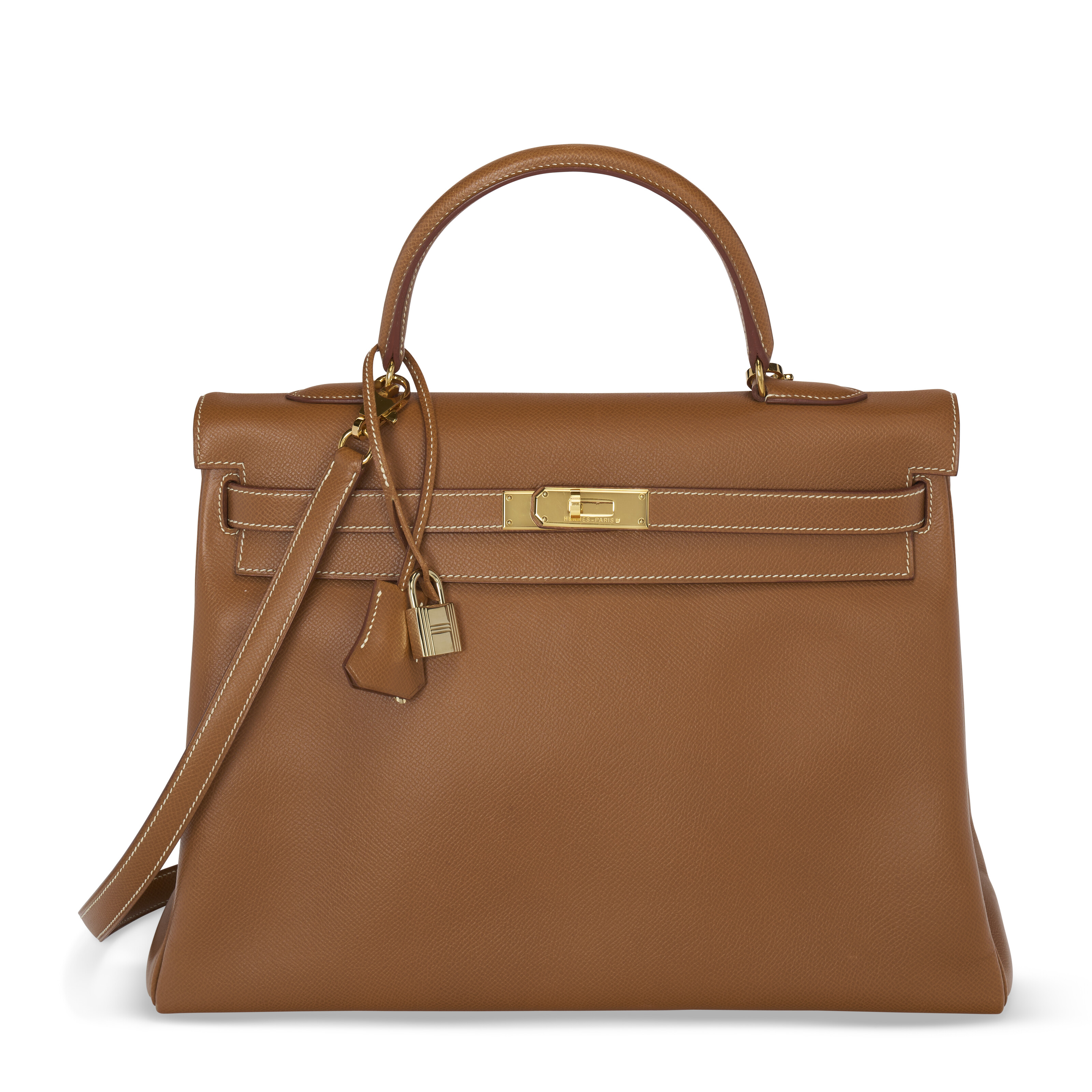 A GOLD COURCHEVEL LEATHER RETOURNÉ KELLY 35 WITH GOLD HARDWARE, HERMÈS ...