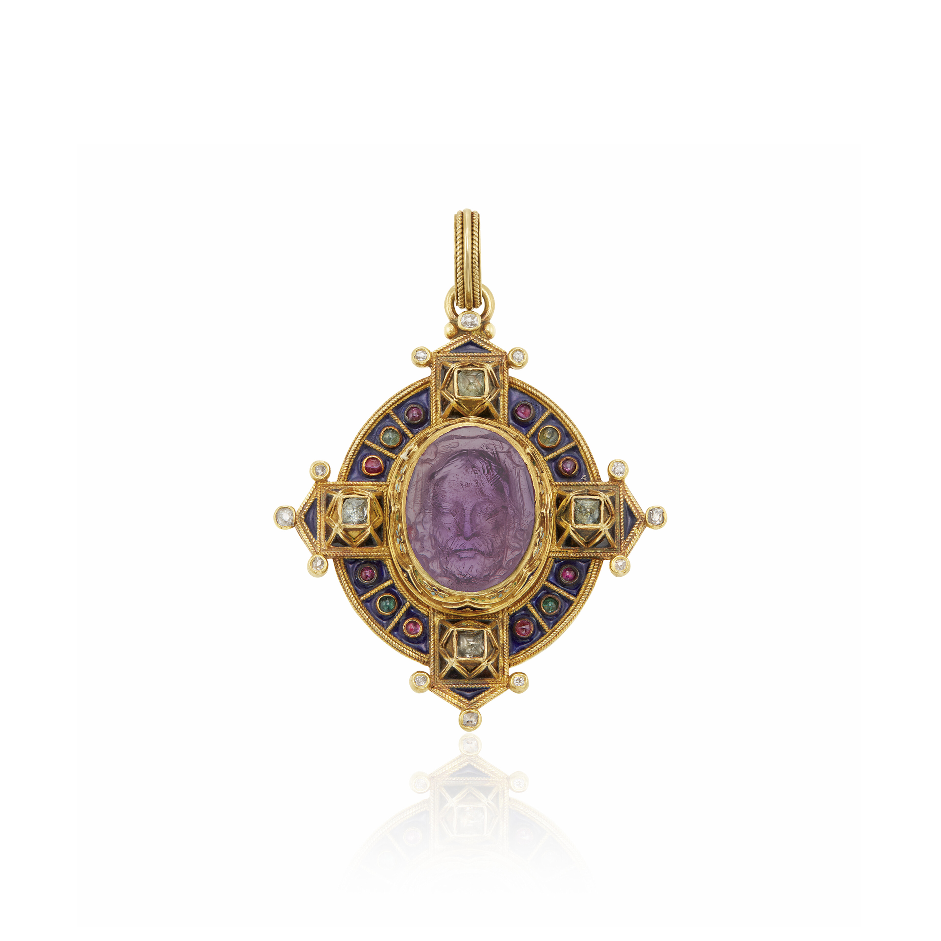 ANTIQUE RENAISSANCE REVIVAL MULTI-GEM, DIAMOND AND ENAMEL PENDANT ...