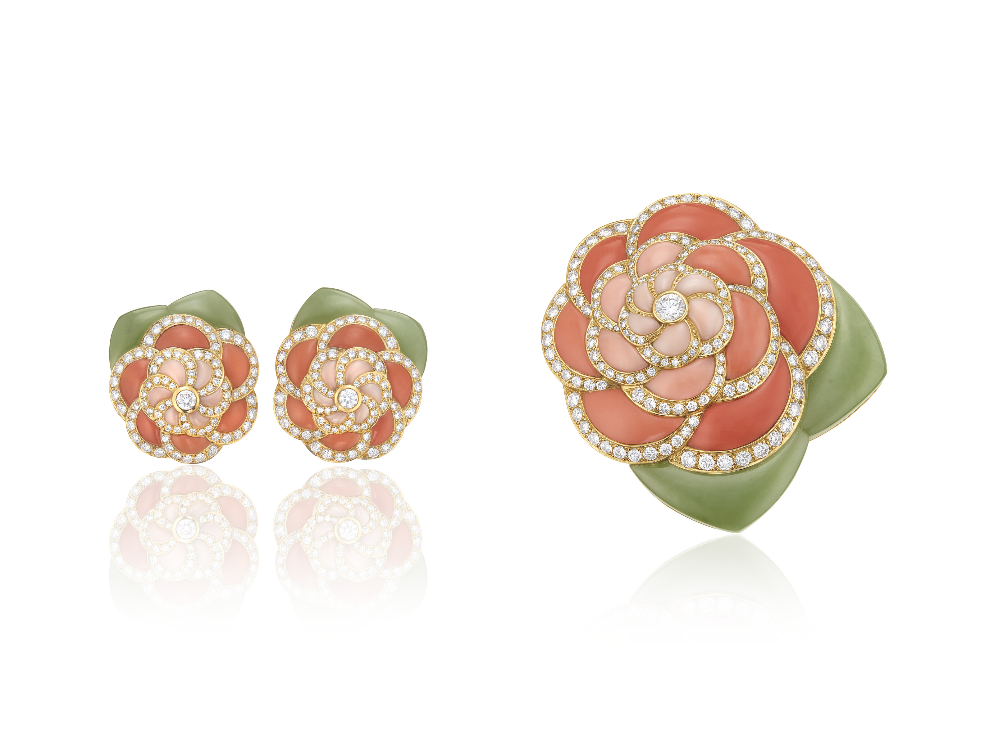 VAN CLEEF & ARPELS SET OF CORAL, JADE AND DIAMOND JEWELRY, | Christie’s