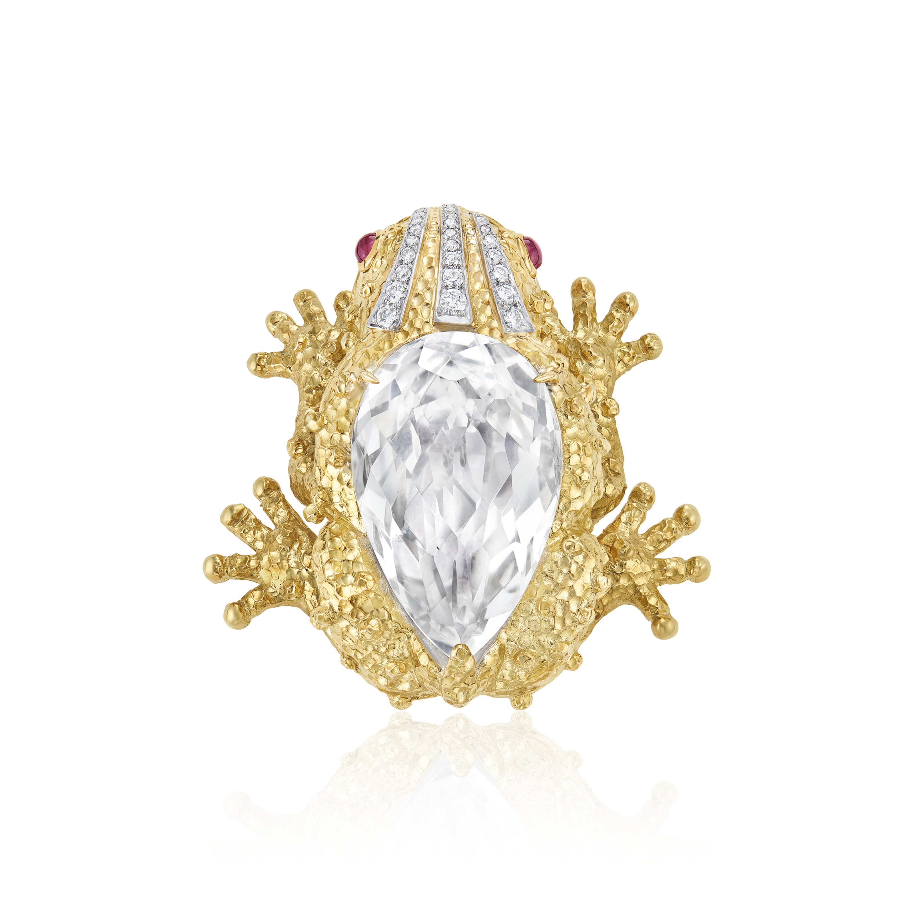 NO RESERVE | DAVID WEBB ROCK CRYSTAL, RUBY AND DIAMOND FROG PENDANT ...