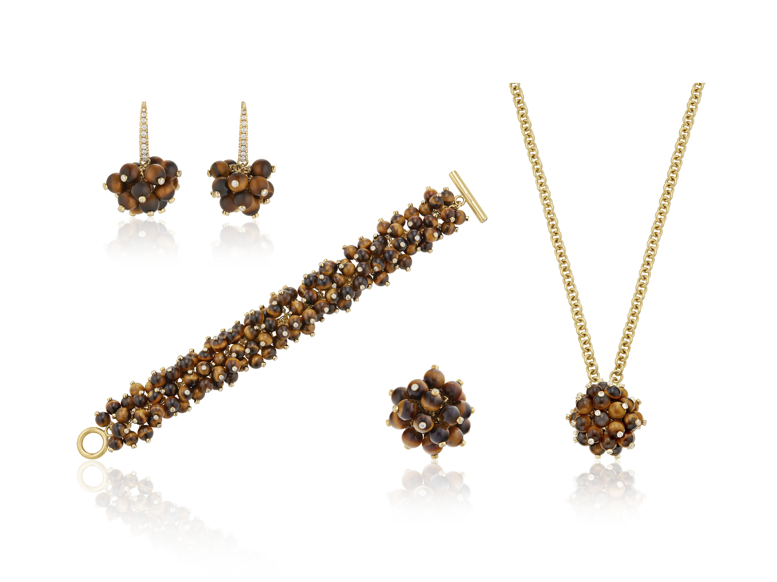 ALETTO BROTHERS SET OF TIGER EYE'S QUARTZ AND DIAMOND JEWELRY WITH ...