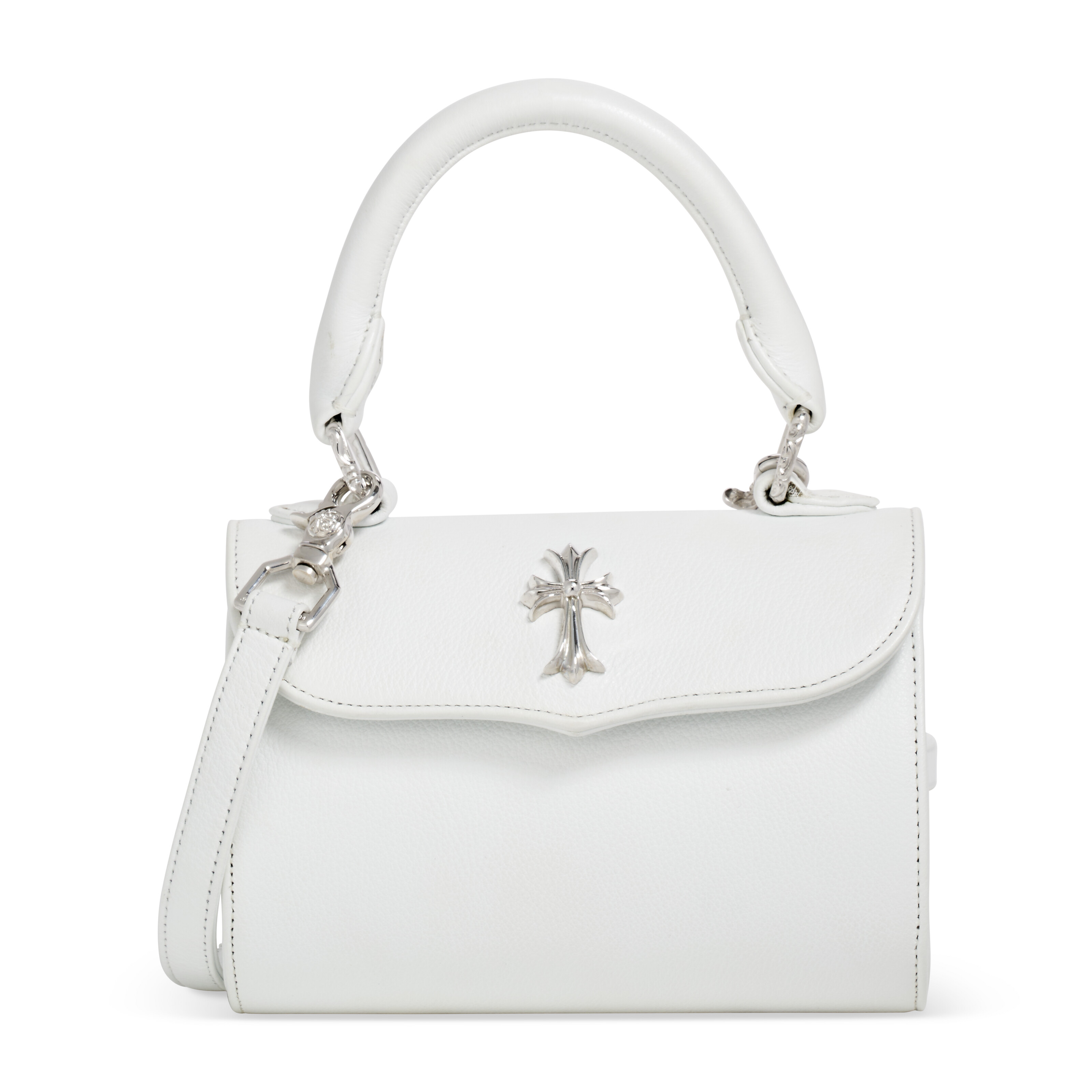 A WHITE LEATHER MINI DOC ADAMS BAG WITH STERLING SILVER HARDWARE ...