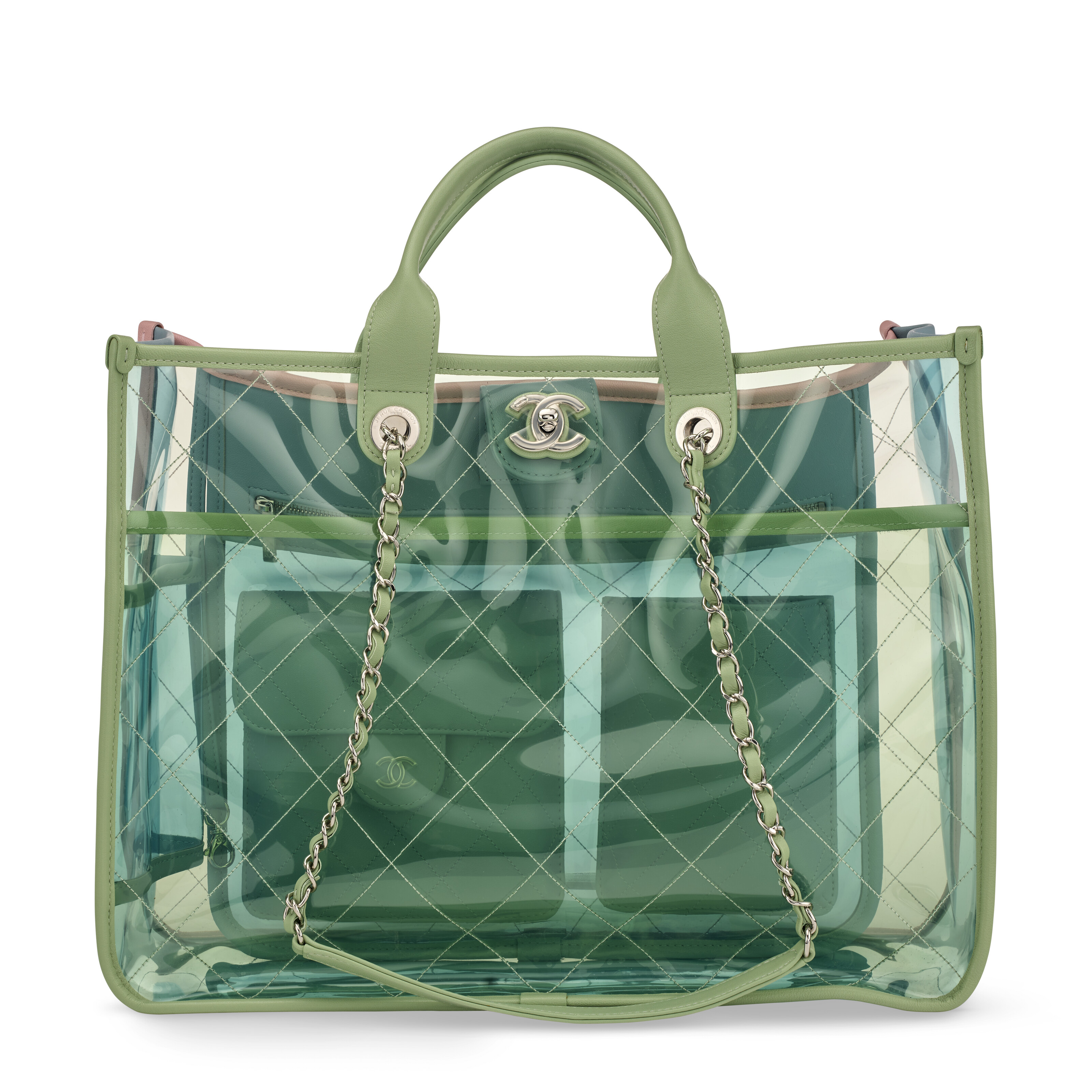 A RUNWAY GREEN, PINK & BLUE PVC AND LAMBSKIN LEATHER COCO SPLASH ...