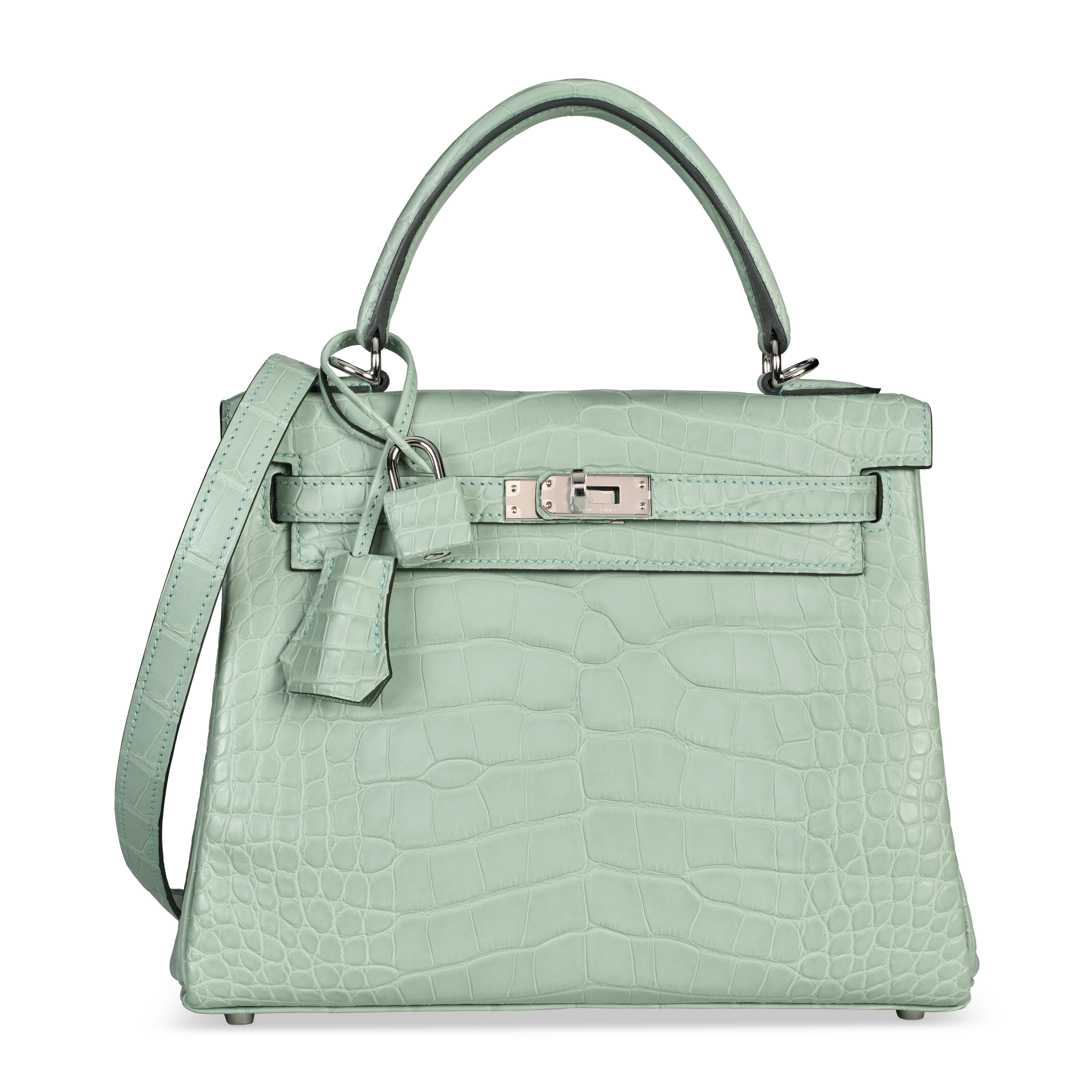 A MATTE VERT D'EAU ALLIGATOR RETOURNÉ KELLY 25 WITH PALLADIUM HARDWARE ...