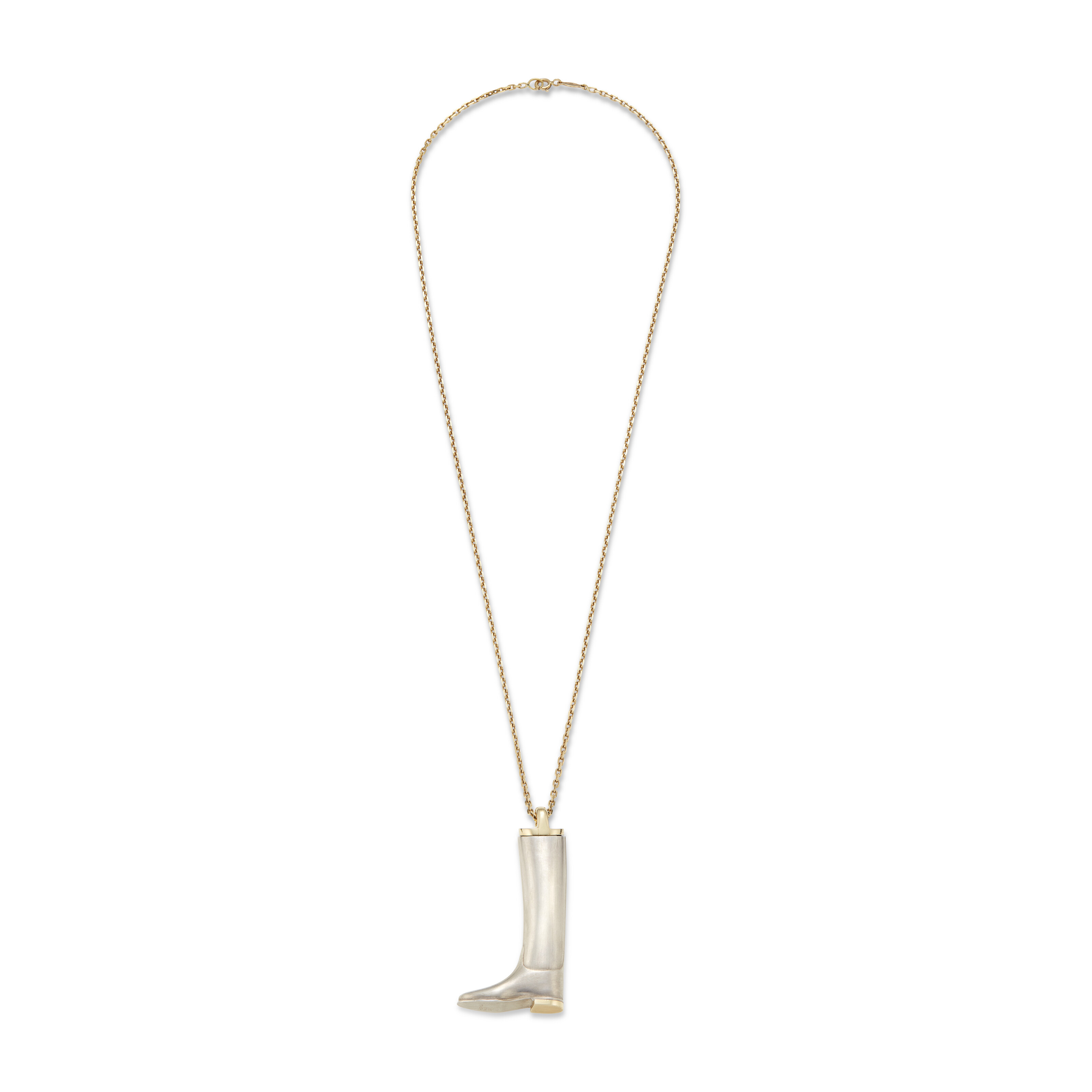 A RARE, 18K GOLD & STERLING SILVER BOOT CONTAINER PENDANT NECKLACE ...