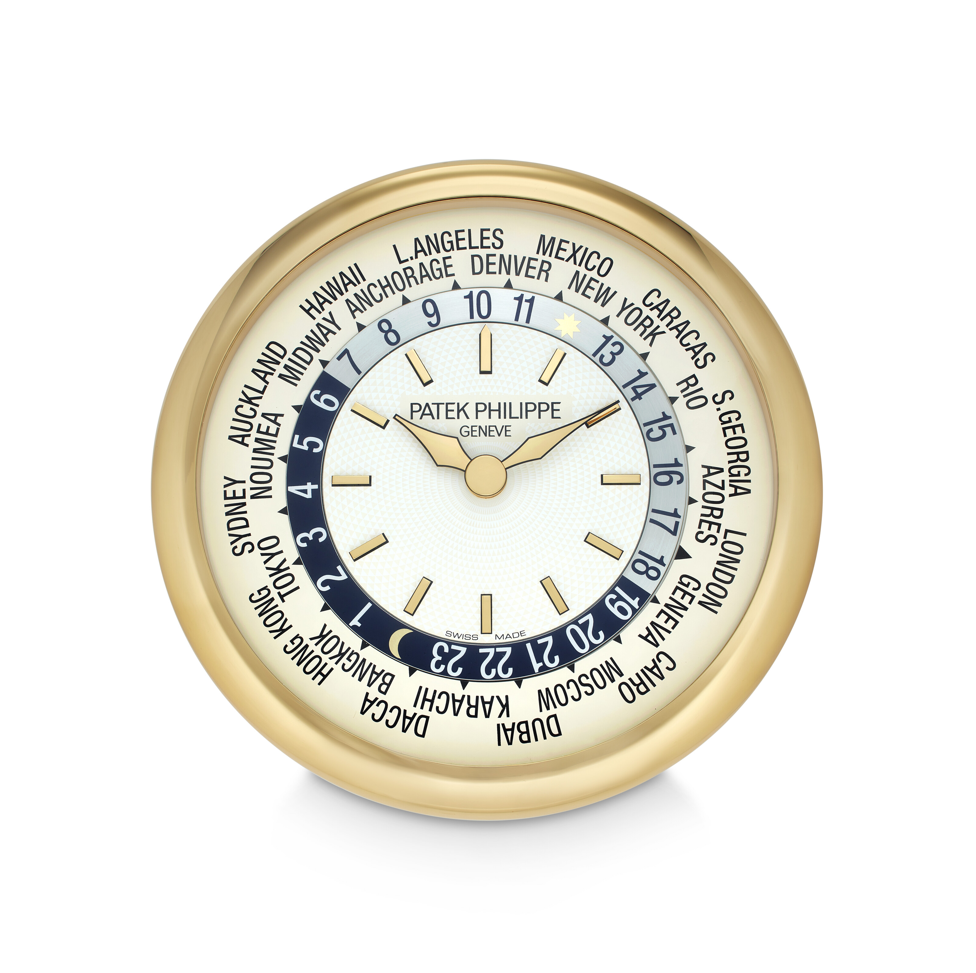 INDUCTA FOR PATEK PHILIPPE, LARGE GILDED-BRASS WORLD TIME WALL CLOCK ...