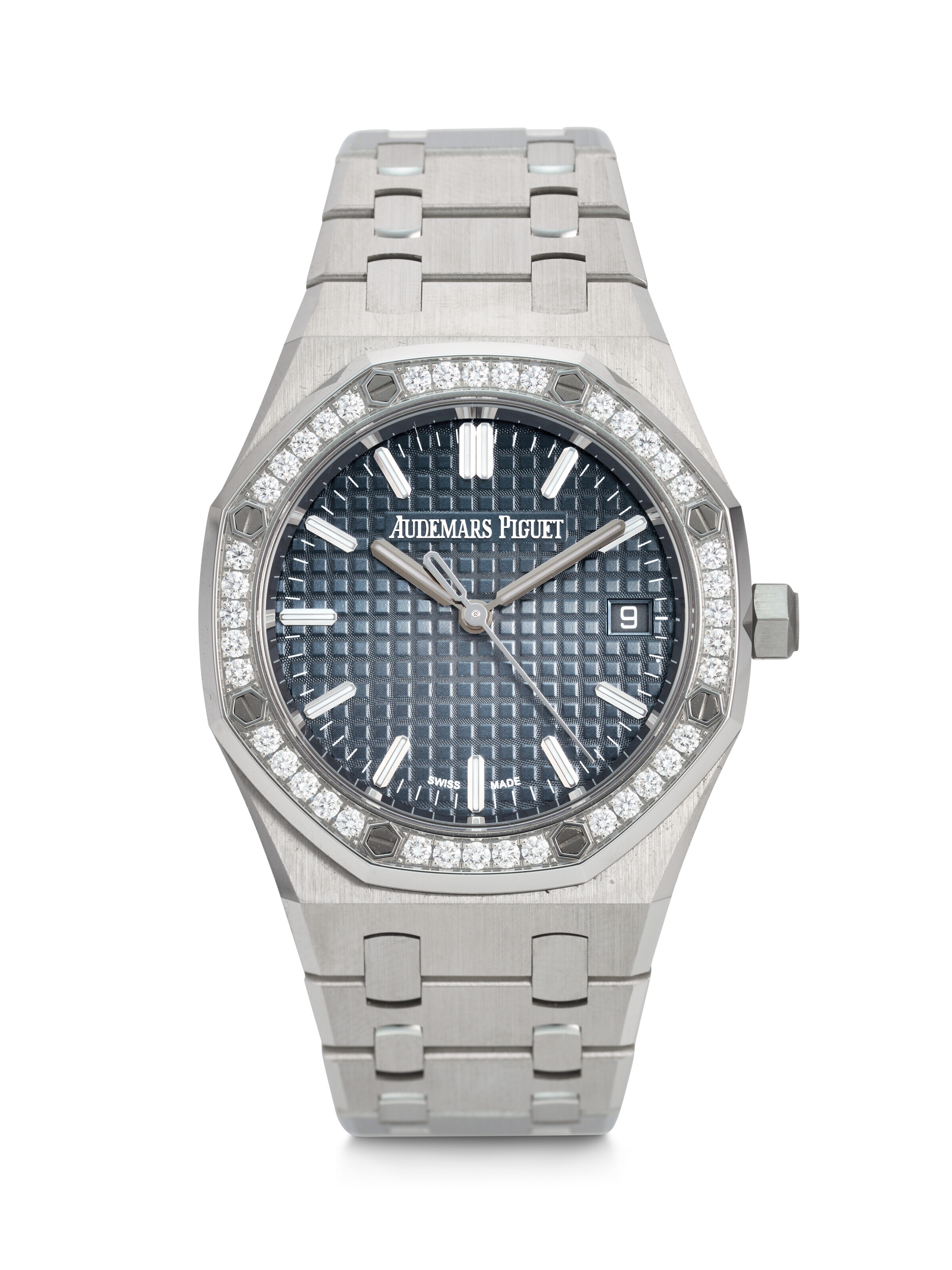 AUDEMARS PIGUET, VERY ATTRACTIVE STAINLESS STEEL AND DIAMOND-SET 'ROYAL ...