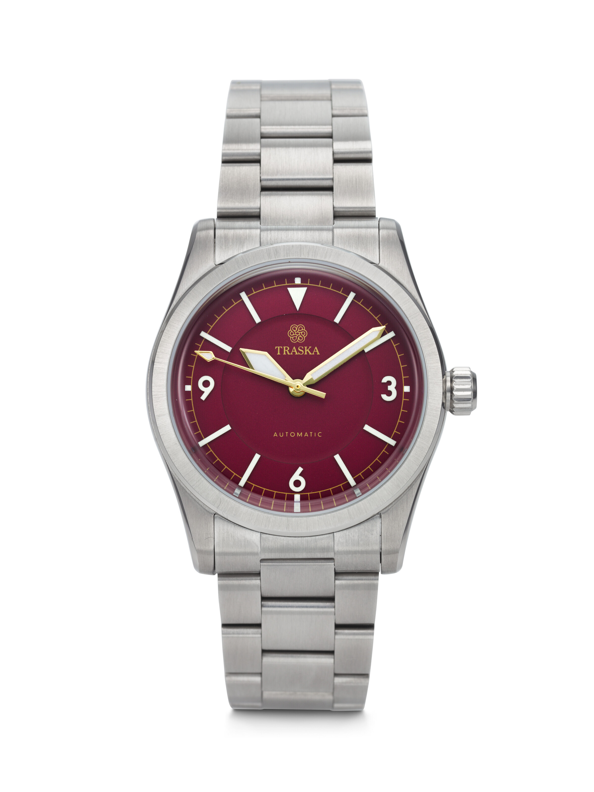 TRASKA, UNIQUE STAINLESS STEEL 'COMMUTER/THE SUMMITEER' WITH RED DIAL ...