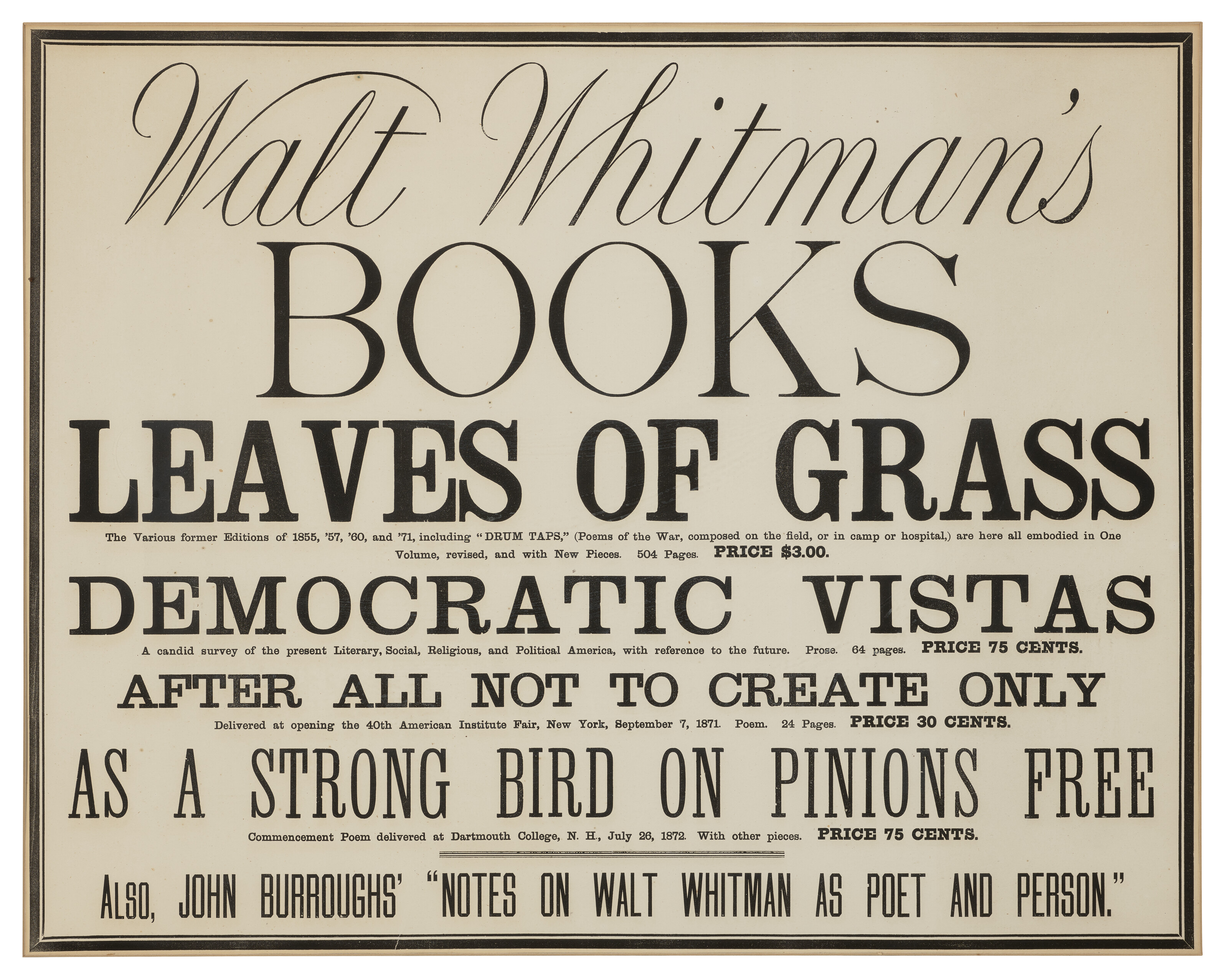 Rare broadside, Walt Whitman, 1872 | Christie’s