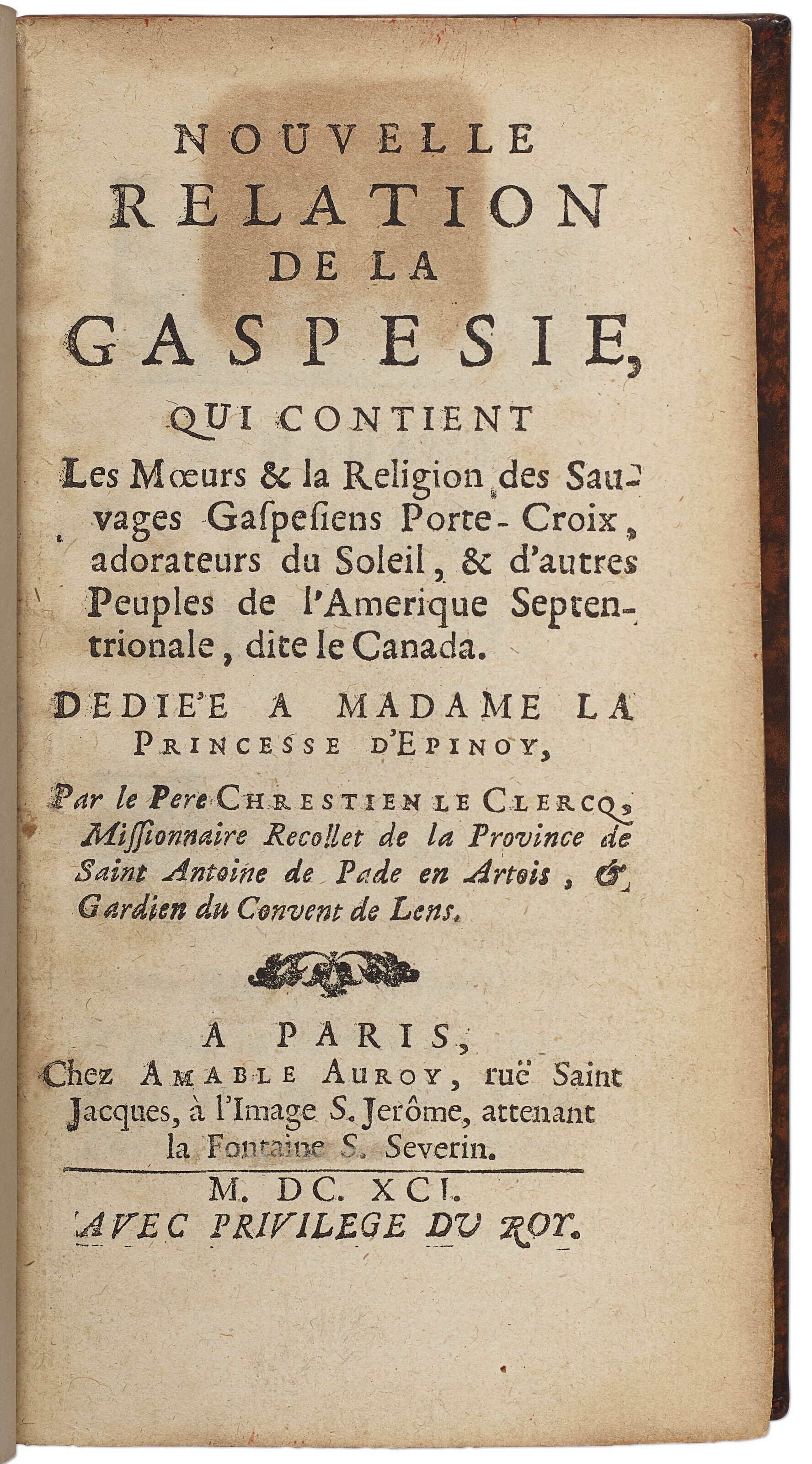 Nouvelle relation de La Gaspesie, Chréstien le Clercq, 1691 | Christie’s