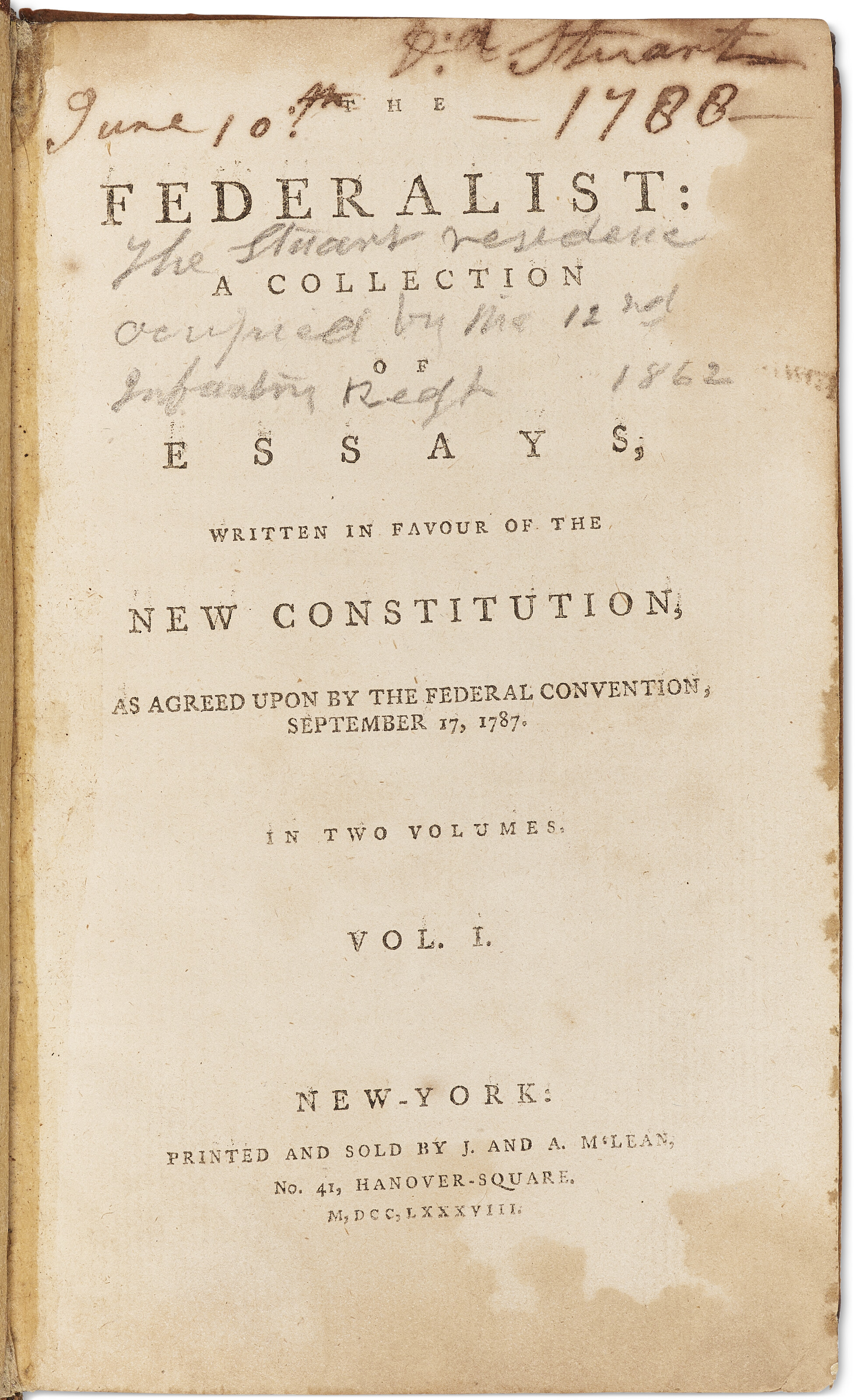 The Federalist, David Stuart's copy, 1788 | Christie’s