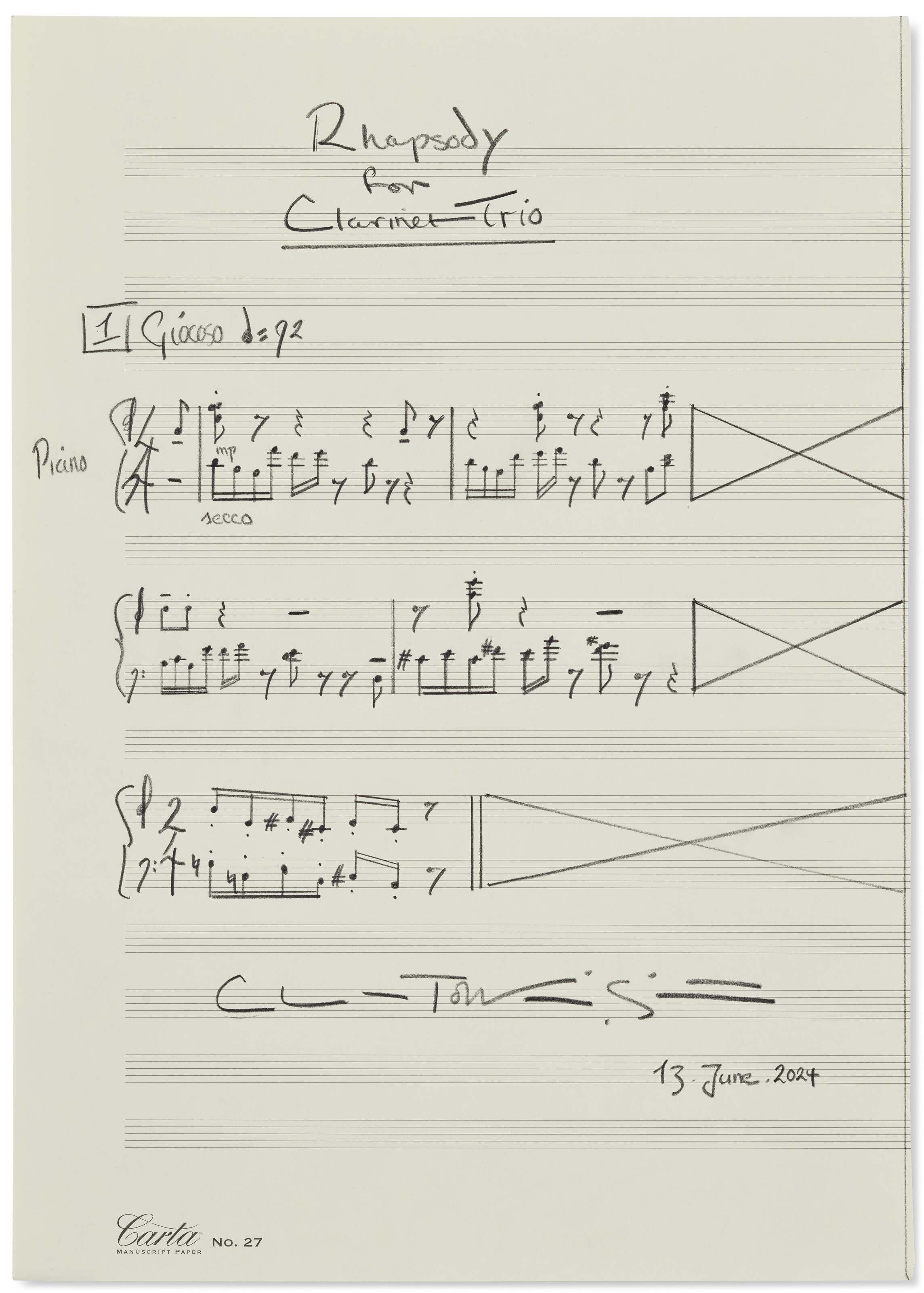 CHARLES TOLKIEN-GILLETT, Autograph Music Manuscript Signed, Theme from ...
