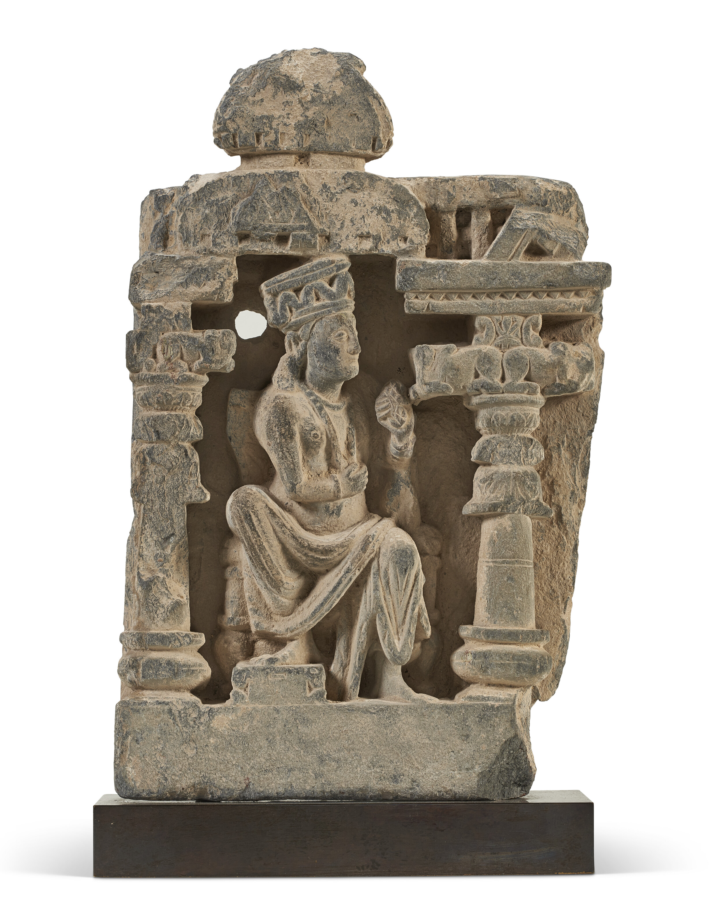 A GREY SCHIST FIGURE WITH ASHOKAN PILLARS, ANCIENT REGION OF GANDHARA ...