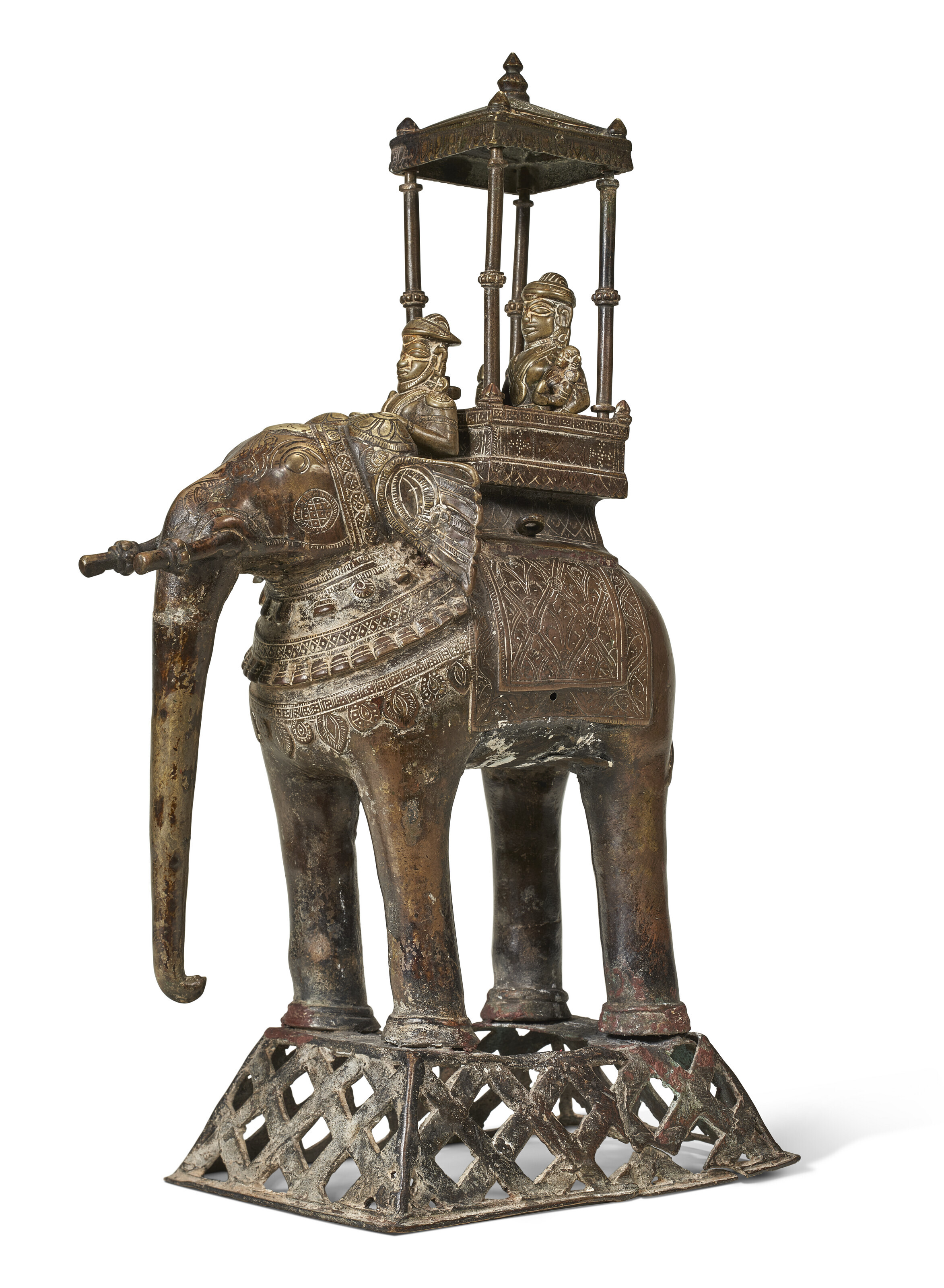 A BRONZE ELEPHANT WITH A MAHOUT AND DEITY, INDIA, MAHARASHTRA, 18TH ...