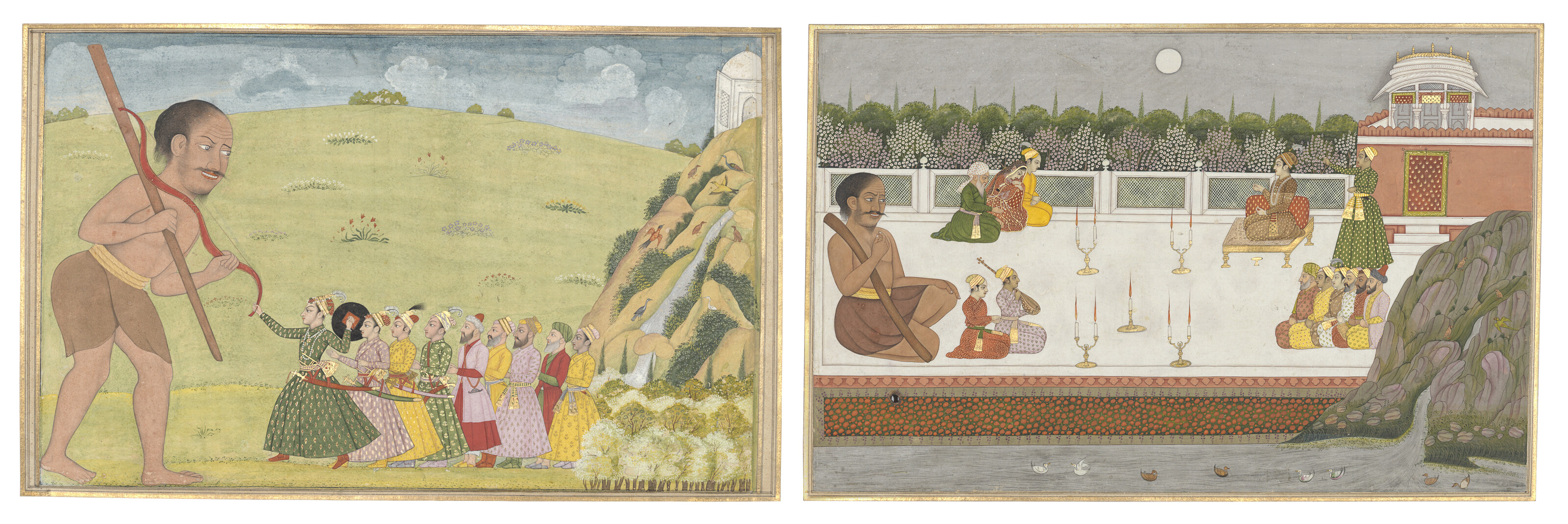 TWO PAINTINGS OF AN INTERACTION WITH A DEMON, INDIA, PROVINCIAL MUGHAL ...