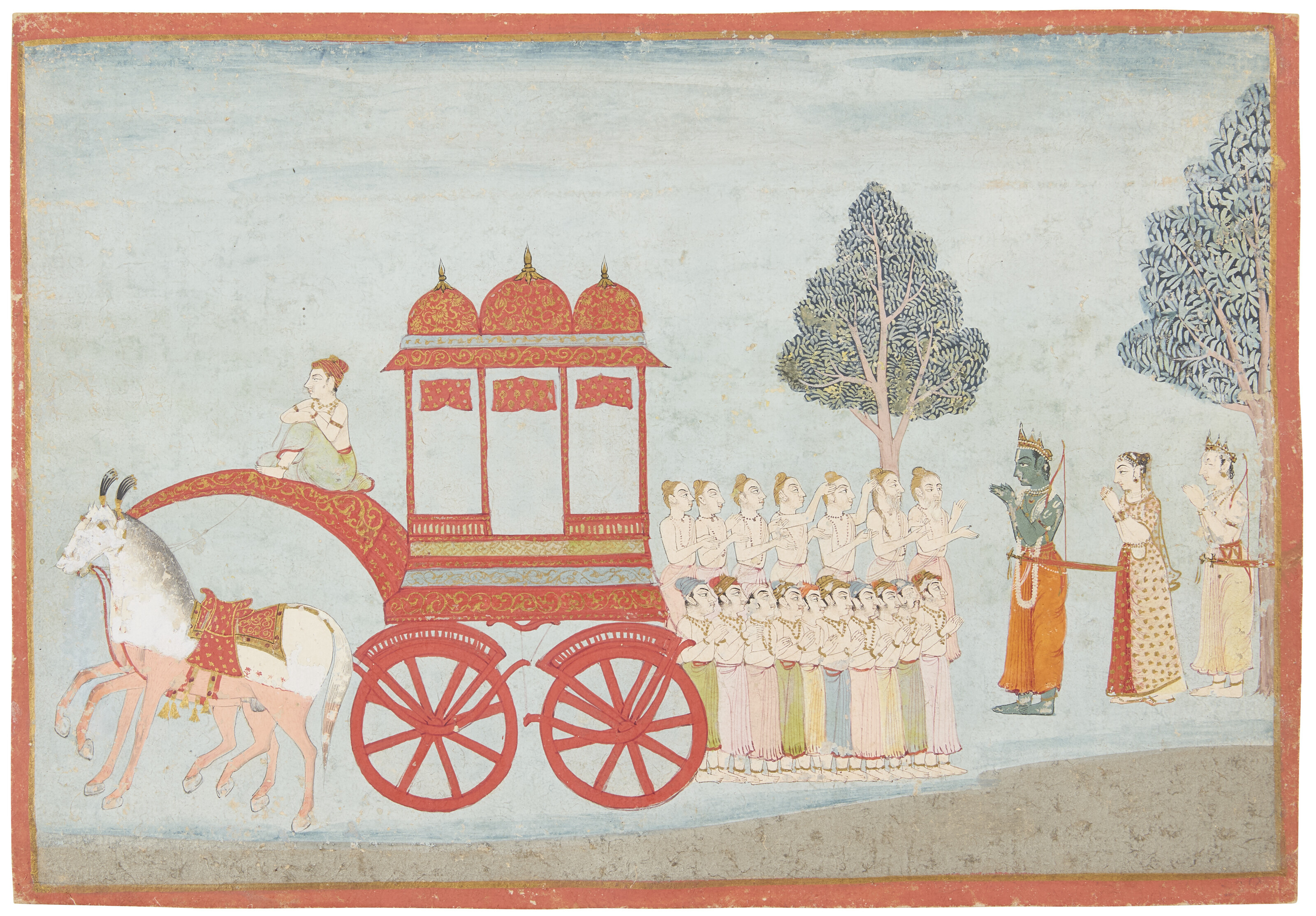 AN ILLUSTRATION FROM A RAMAYANA SERIES: RAMA, SITA AND LAKSHMANA ARRIVE ...