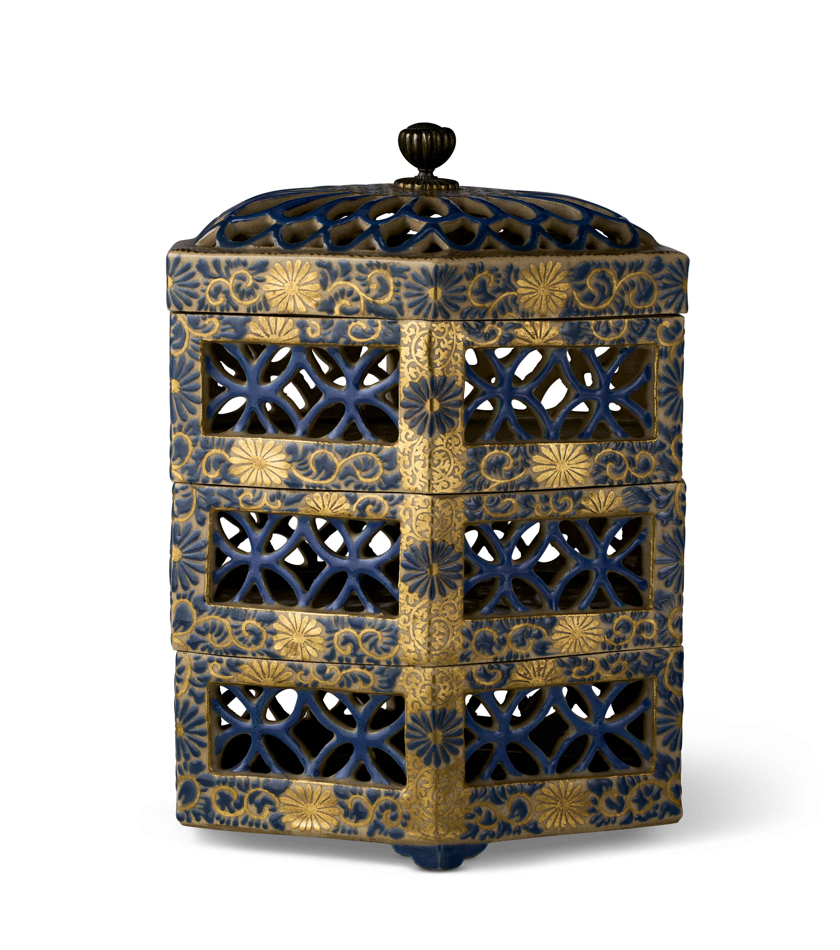 AN EARTHERNWARE THREE-TIERED BOX, JAPAN, KYOTO WARE, EDO PERIOD (18TH ...