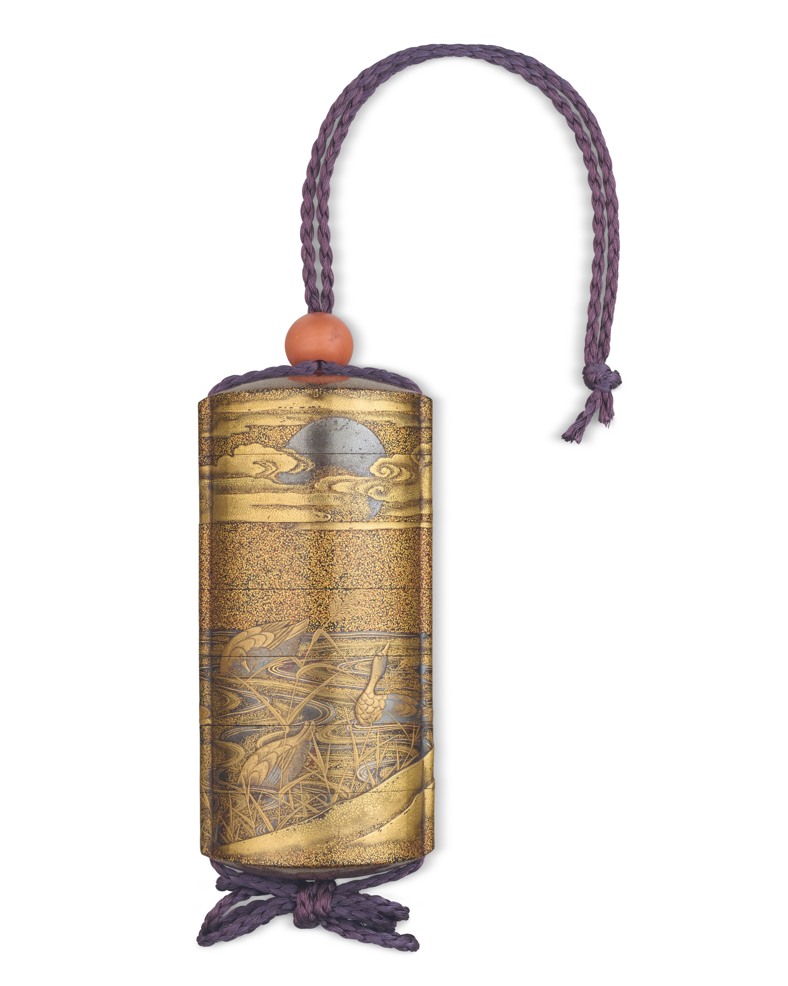 A SIX-CASE LACQUER INRO OF DUCKS UNDER MOON, JAPAN, EDO PERIOD (19TH ...