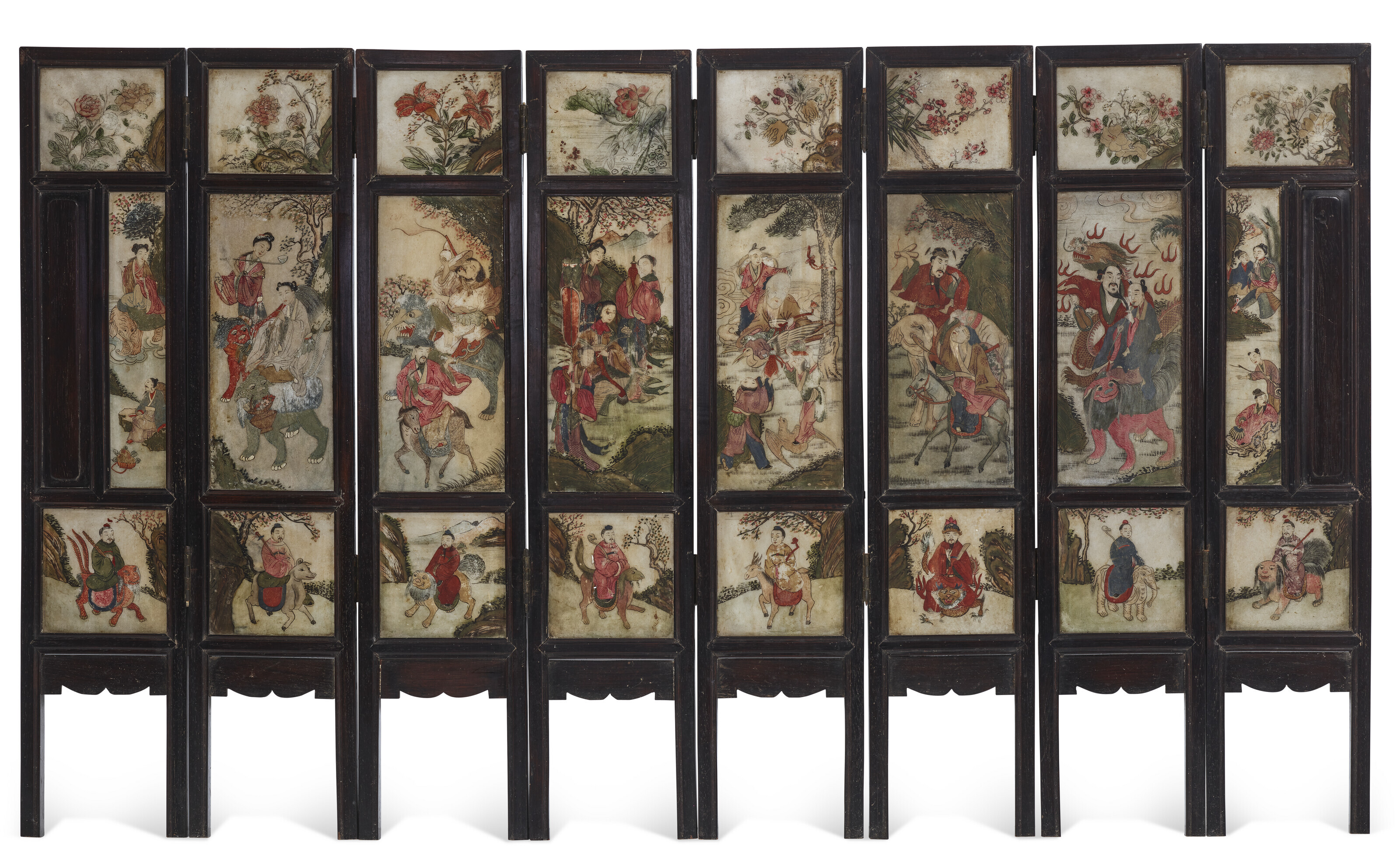 A ZITAN EIGHT-PANEL SCREEN WITH PAINTED STONE INSETS, CHINA | Christie’s