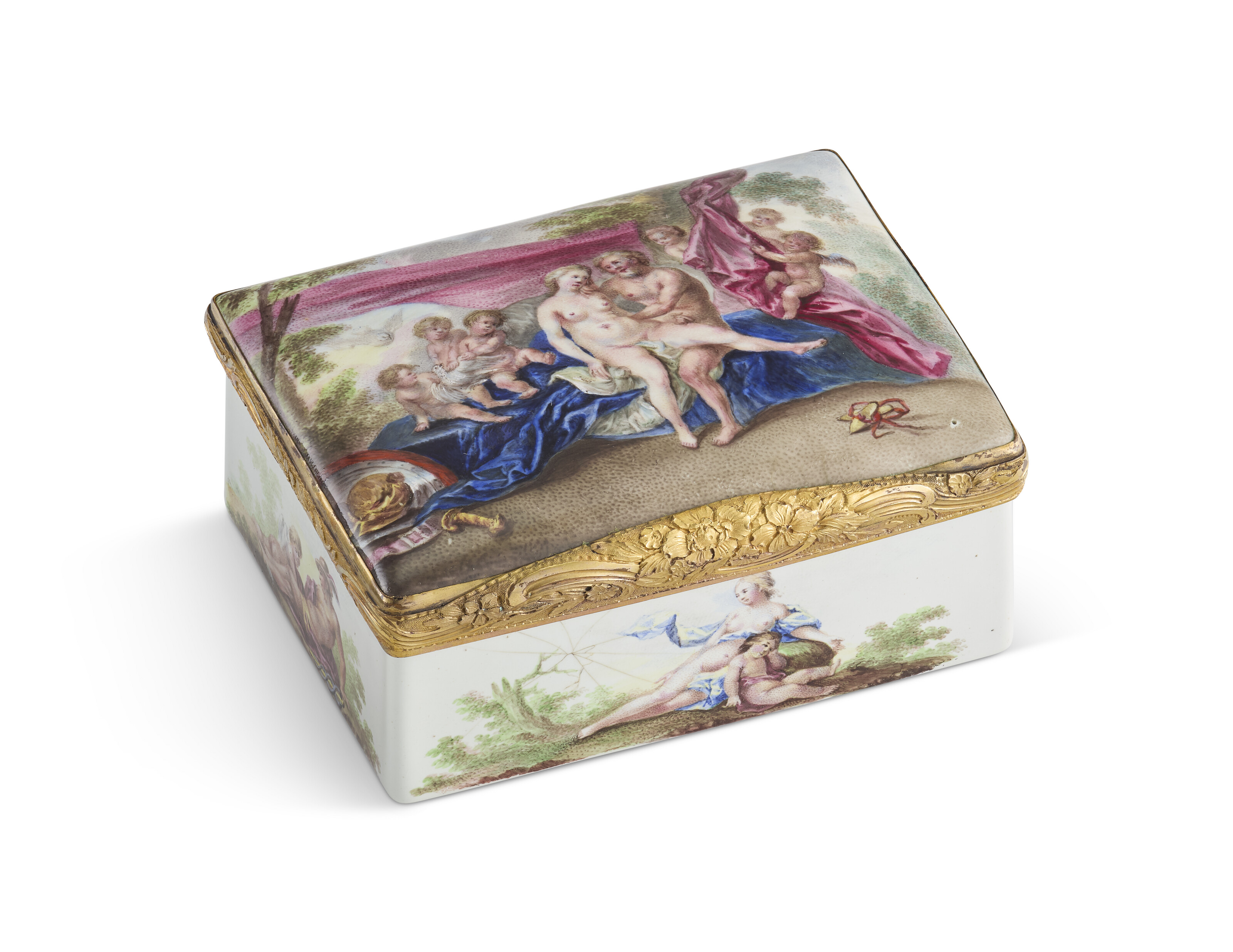 A CONTINENTAL GILT-COPPER MOUNTED ENAMEL SNUFF BOX, PROBABLY AUSTRIAN ...
