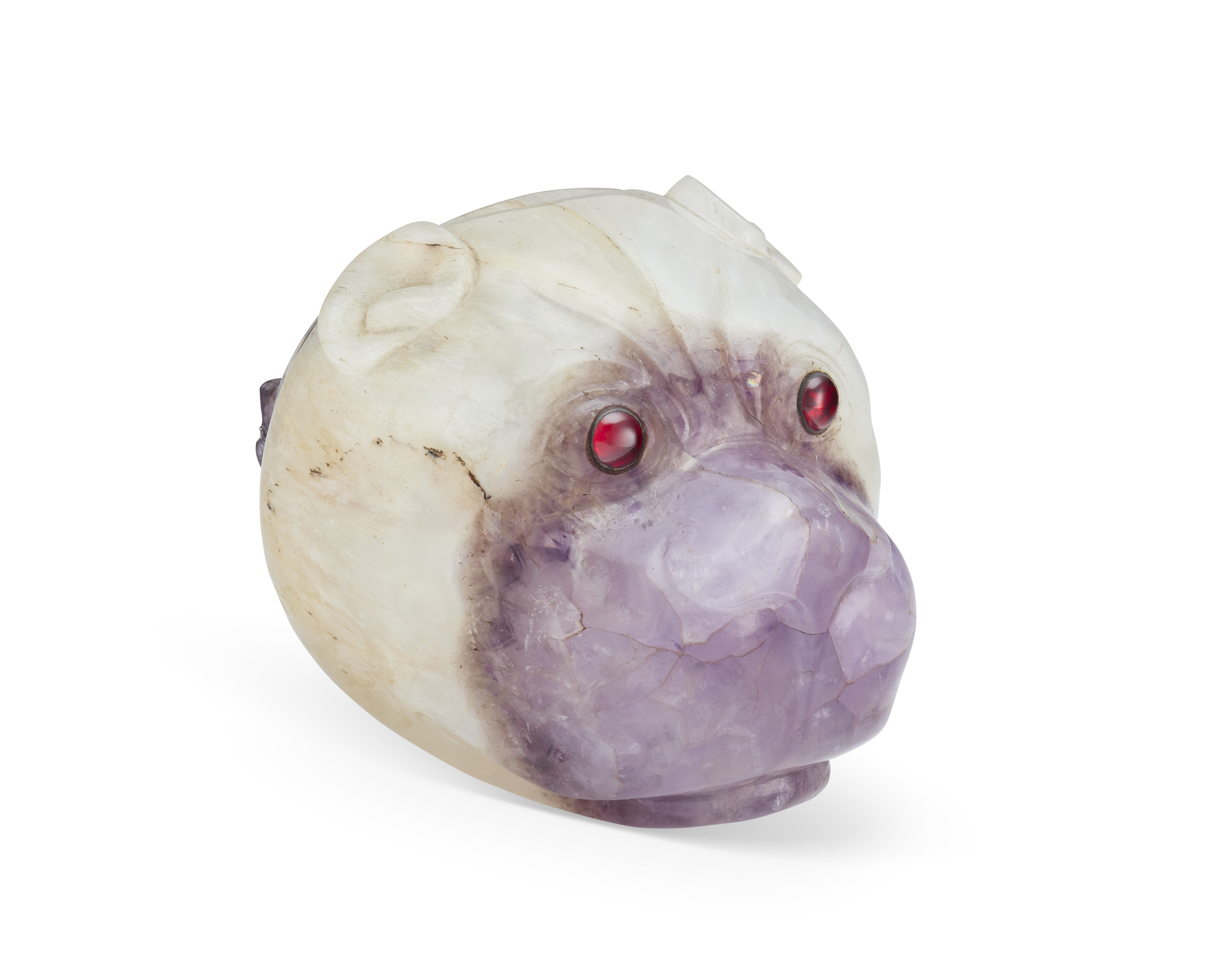 A GERMAN GARNET-SET GOLD-MOUNTED AMETHYST QUARTZ SNUFF BOX, PROBABLY ...