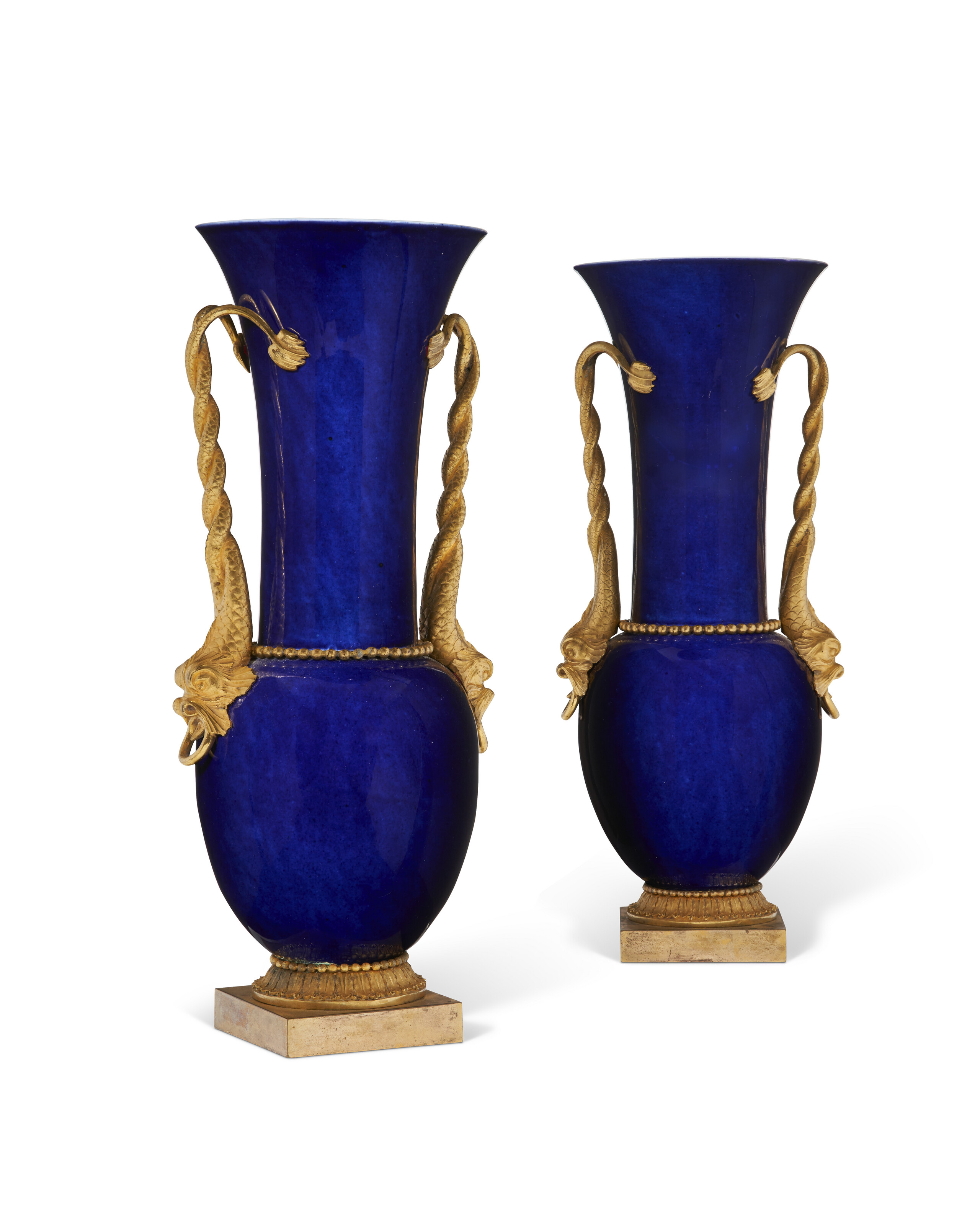 A PAIR OF LATE LOUIS XVI ORMOLU-MOUNTED BLUE SEVRES PORCELAIN VASES ...