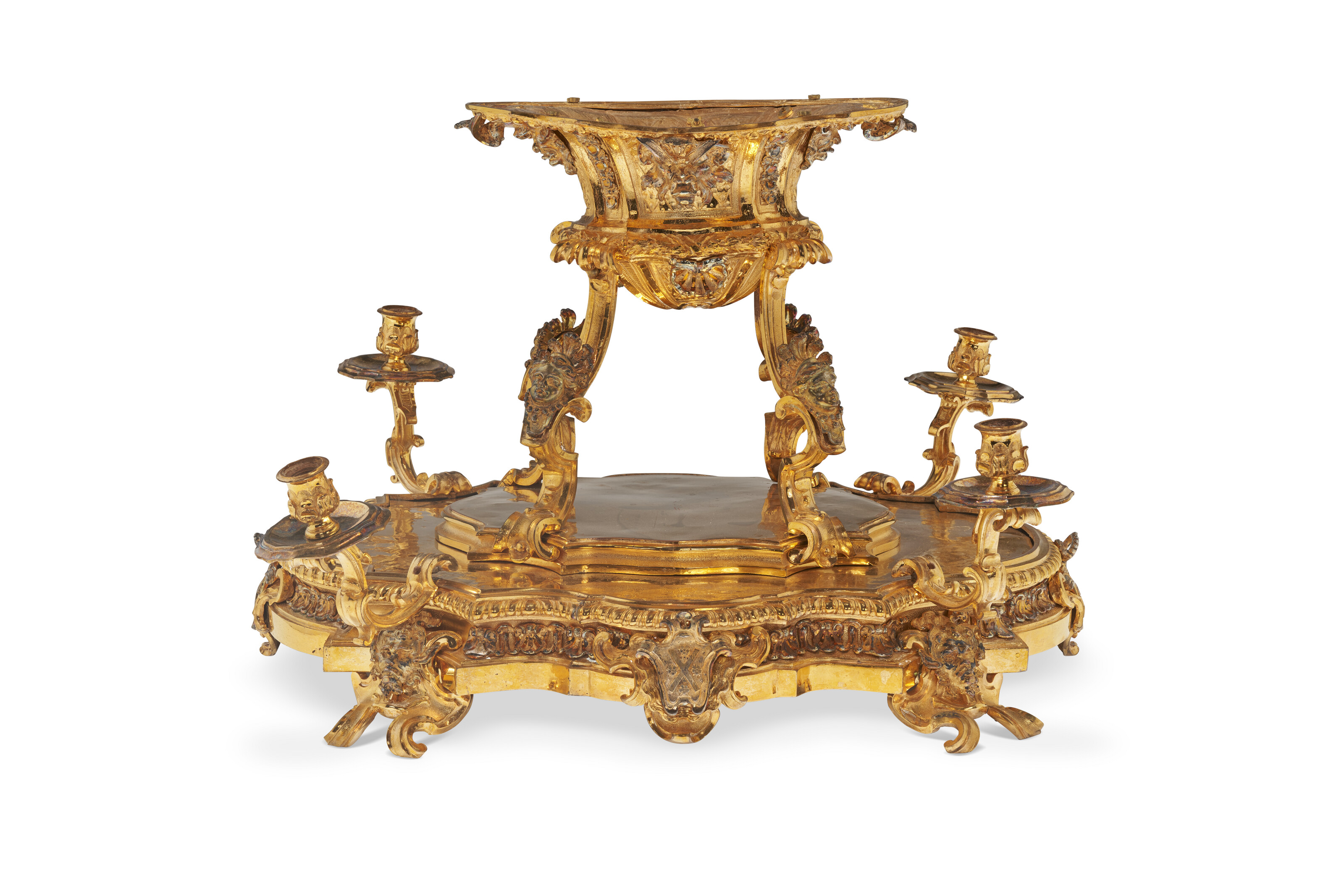 A NORTH ITALIAN GILT AND SILVERED COPPER SURTOUT DE TABLE, POSSIBLY ...