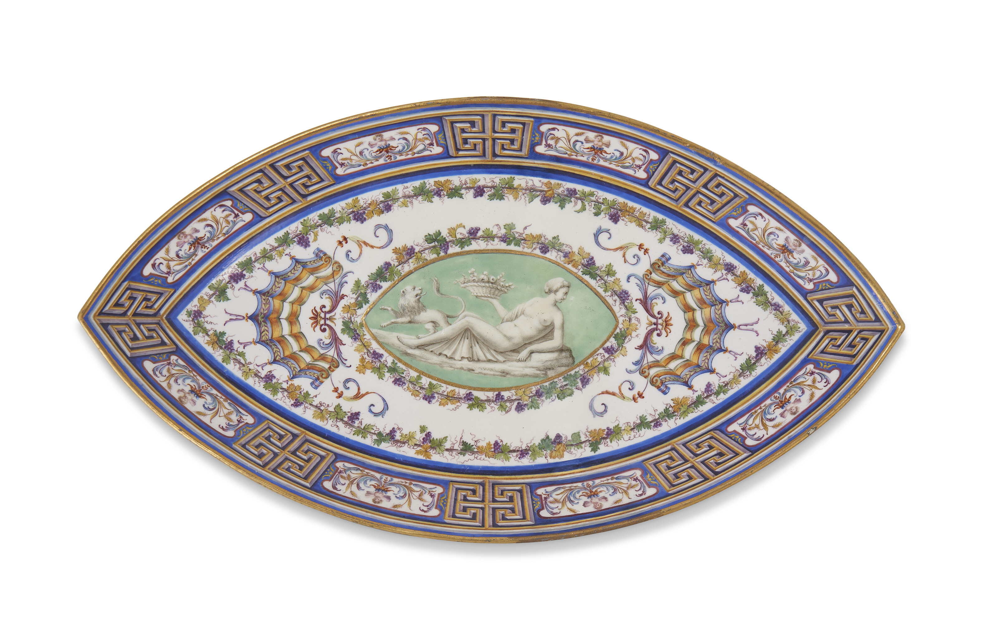 A SEVRES PORCELAIN NAVETTE-FORM STAND FROM THE 'SERVICE ARABESQUE' MADE ...