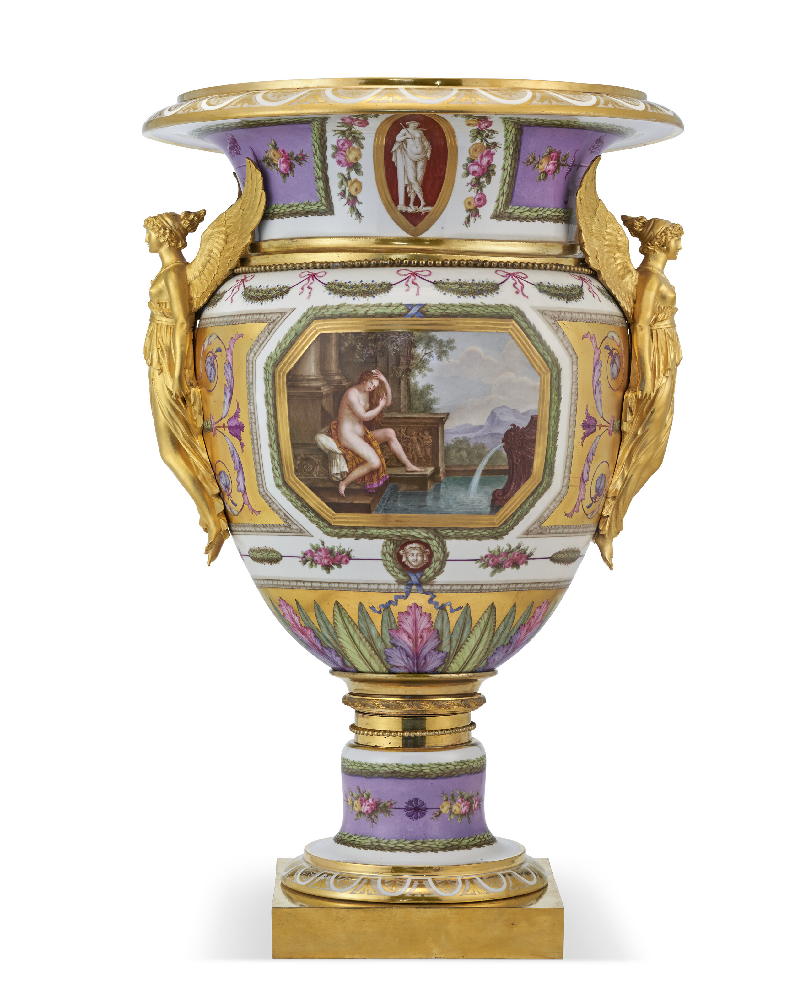 AN ORMOLU-MOUNTED SEVRES (HARD PASTE) PORCELAIN POWDERED LAVENDER AND ...
