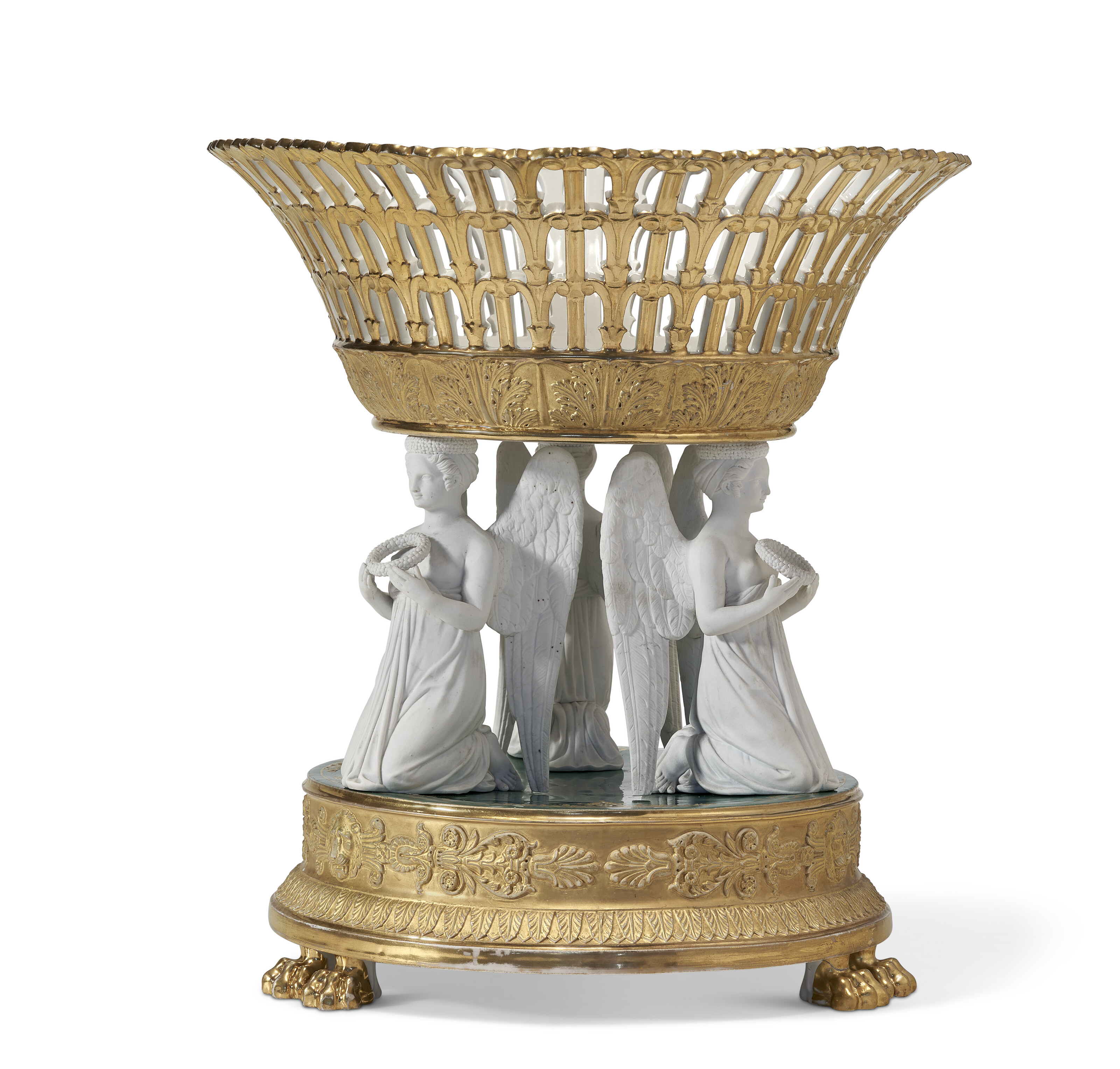 A PARIS PORCELAIN PARCEL-BISCUIT AND GOLD AND GREEN GROUND FIGURAL ...